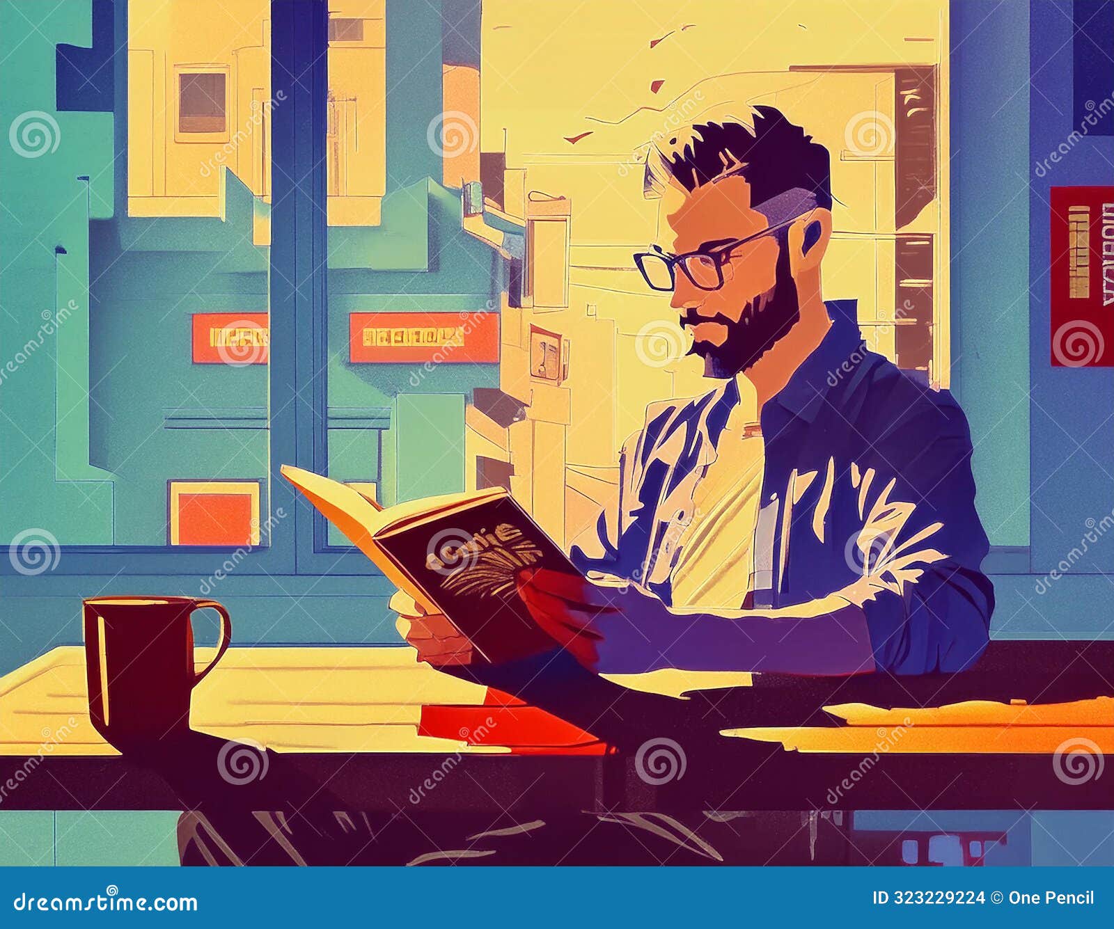 Handsome Guy Sitting in a Cafe Drinking Coffee and Reading a Magazine ...