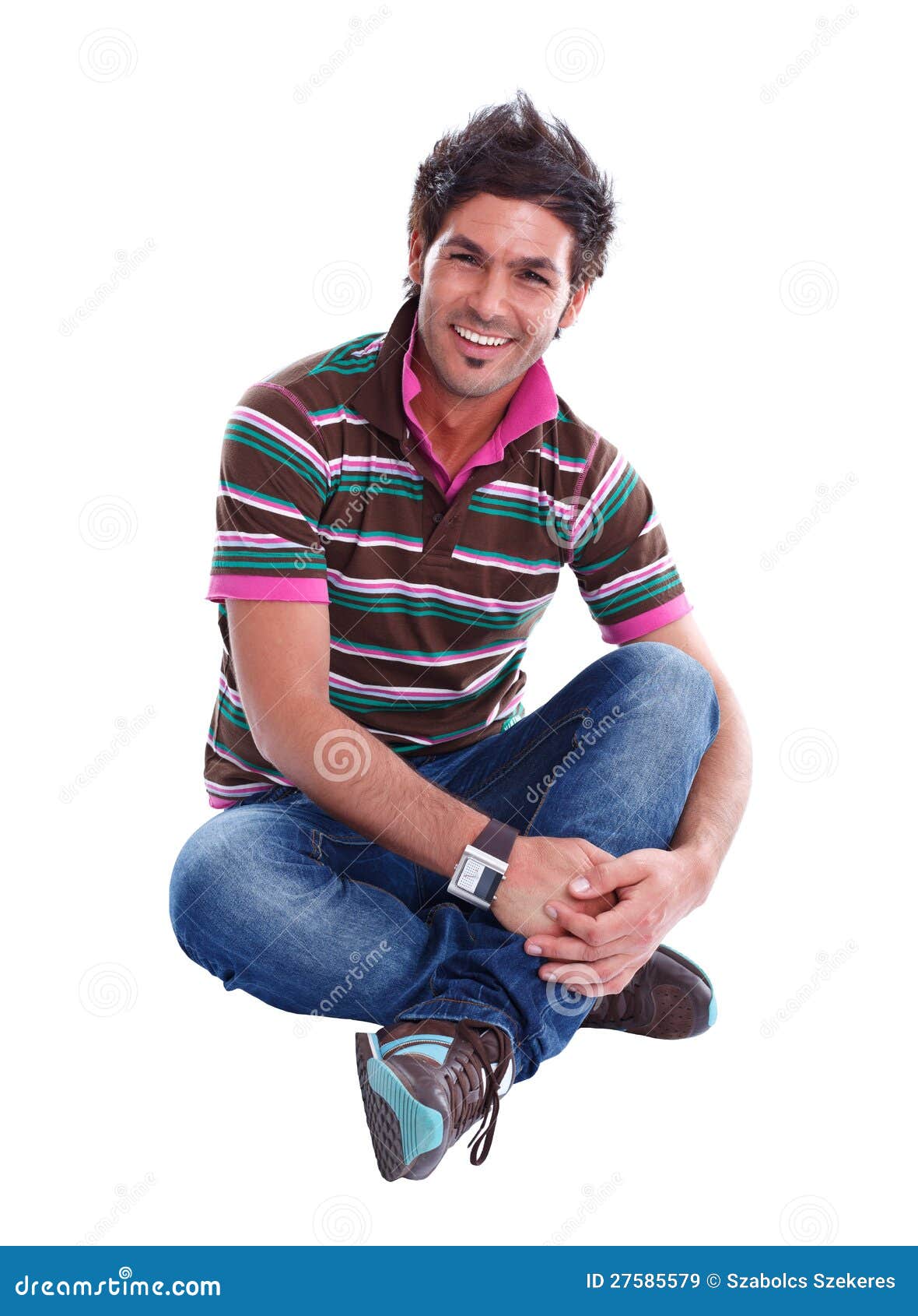 Handsome Guy Sitting on the Floor Stock Image - Image of cool, hair ...