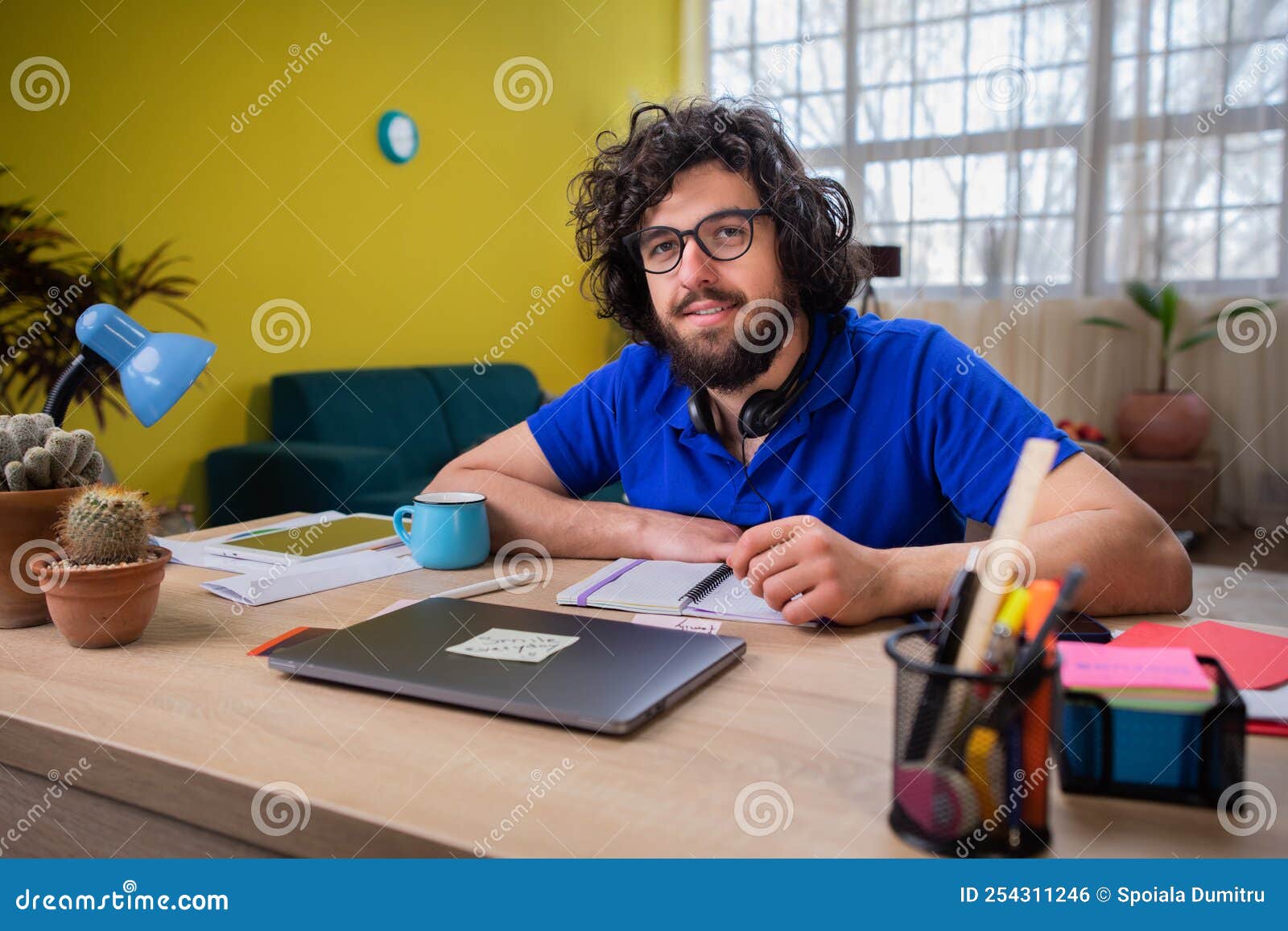 Handsome Guy Student Doing His Class Project at Home he Have Thinking ...