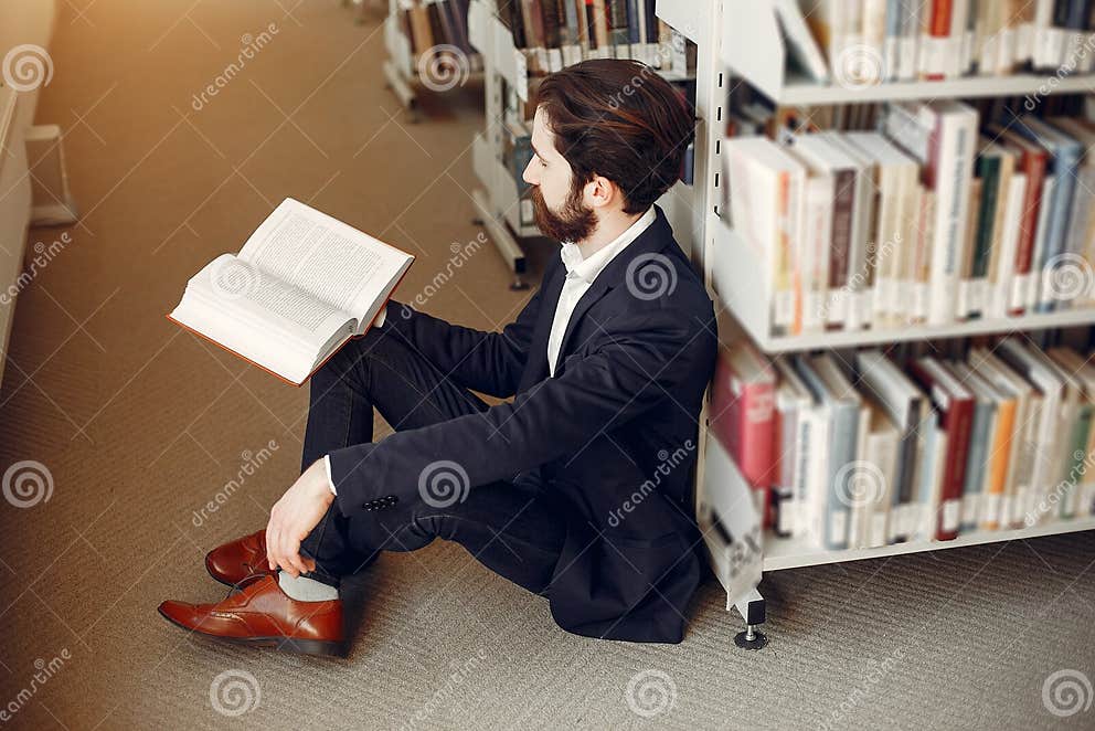 Handsome Guy Study at the Library Stock Image - Image of education ...