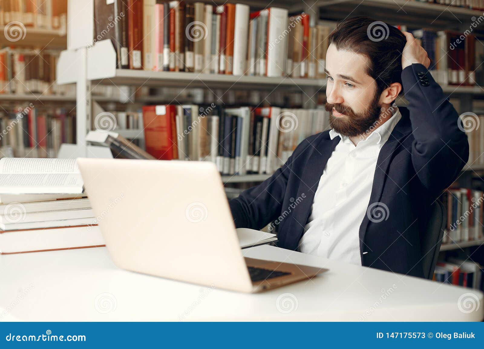 Handsome Guy Study at the Library Stock Image - Image of people ...