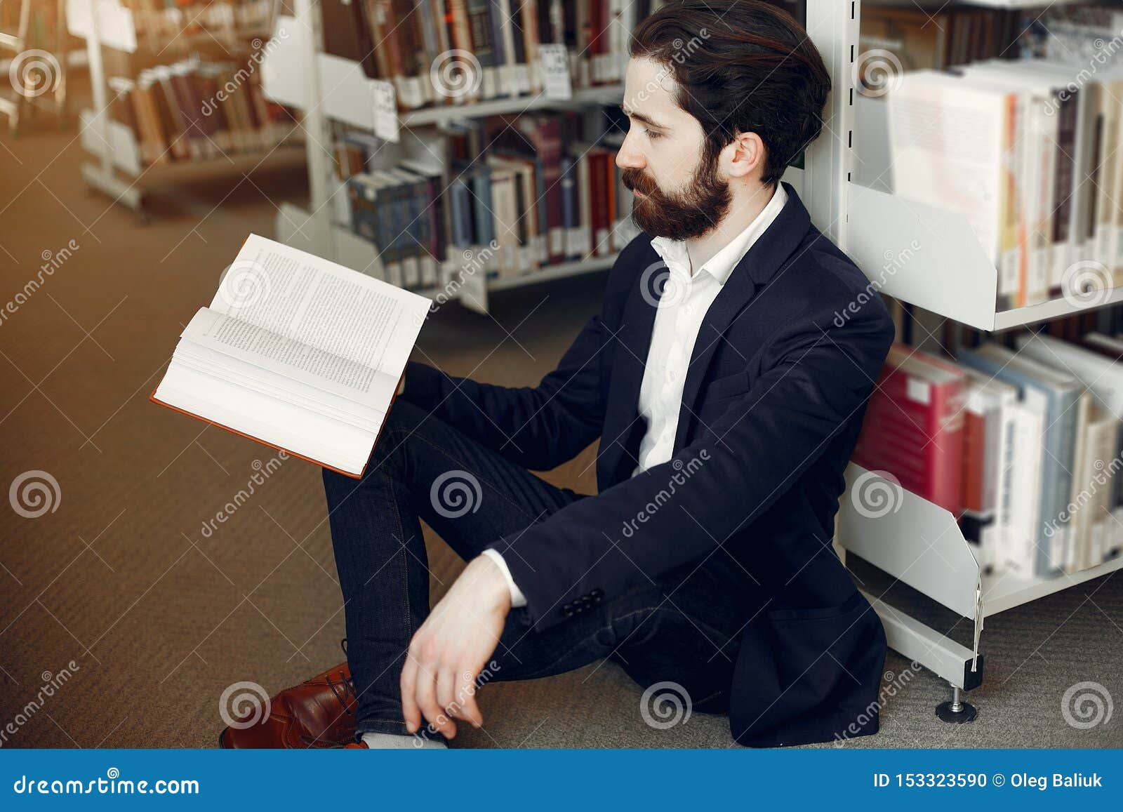 Handsome Guy Study at the Library Stock Photo - Image of holding, book ...