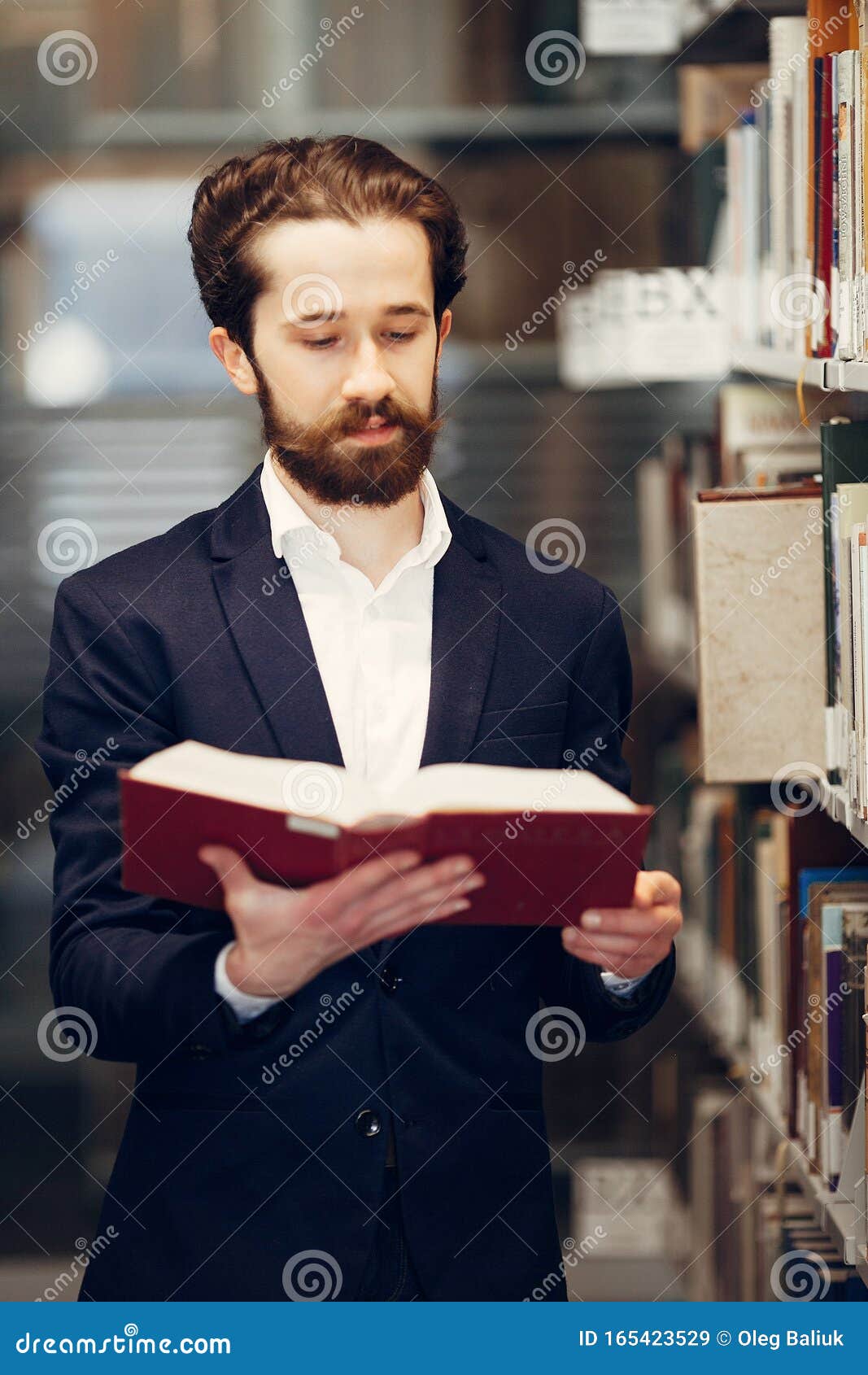 Handsome Guy Study at the Library Stock Image - Image of paper, hipster ...