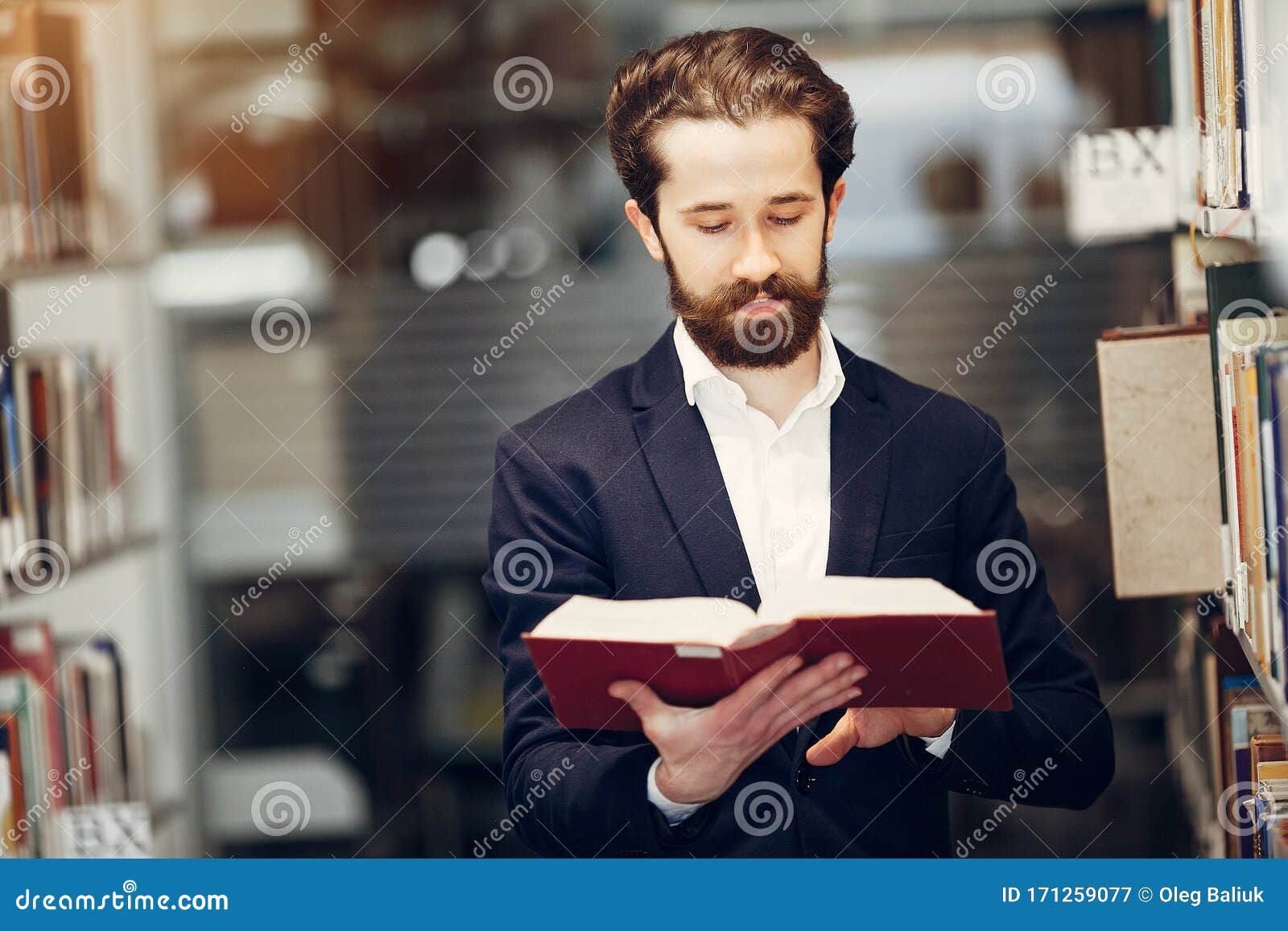 Handsome Guy Study at the Library Stock Image - Image of knowledge ...