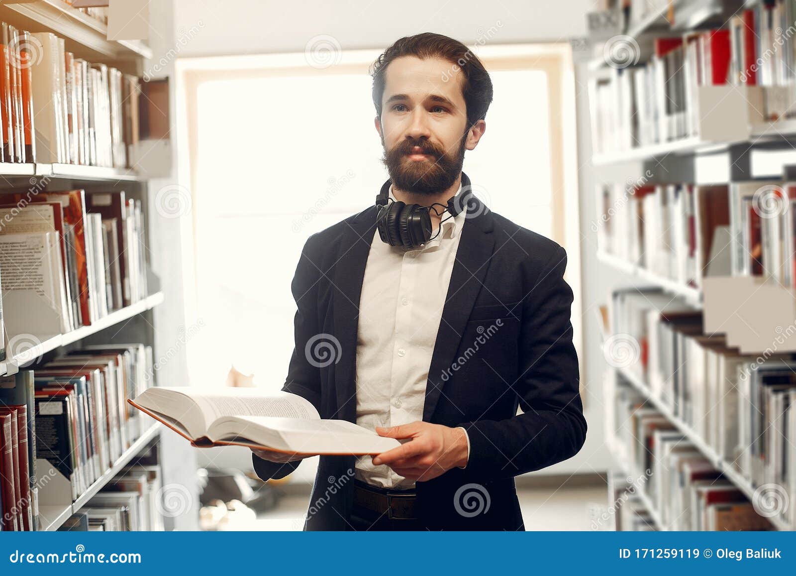 Handsome Guy Study at the Library Stock Image - Image of paper, book ...