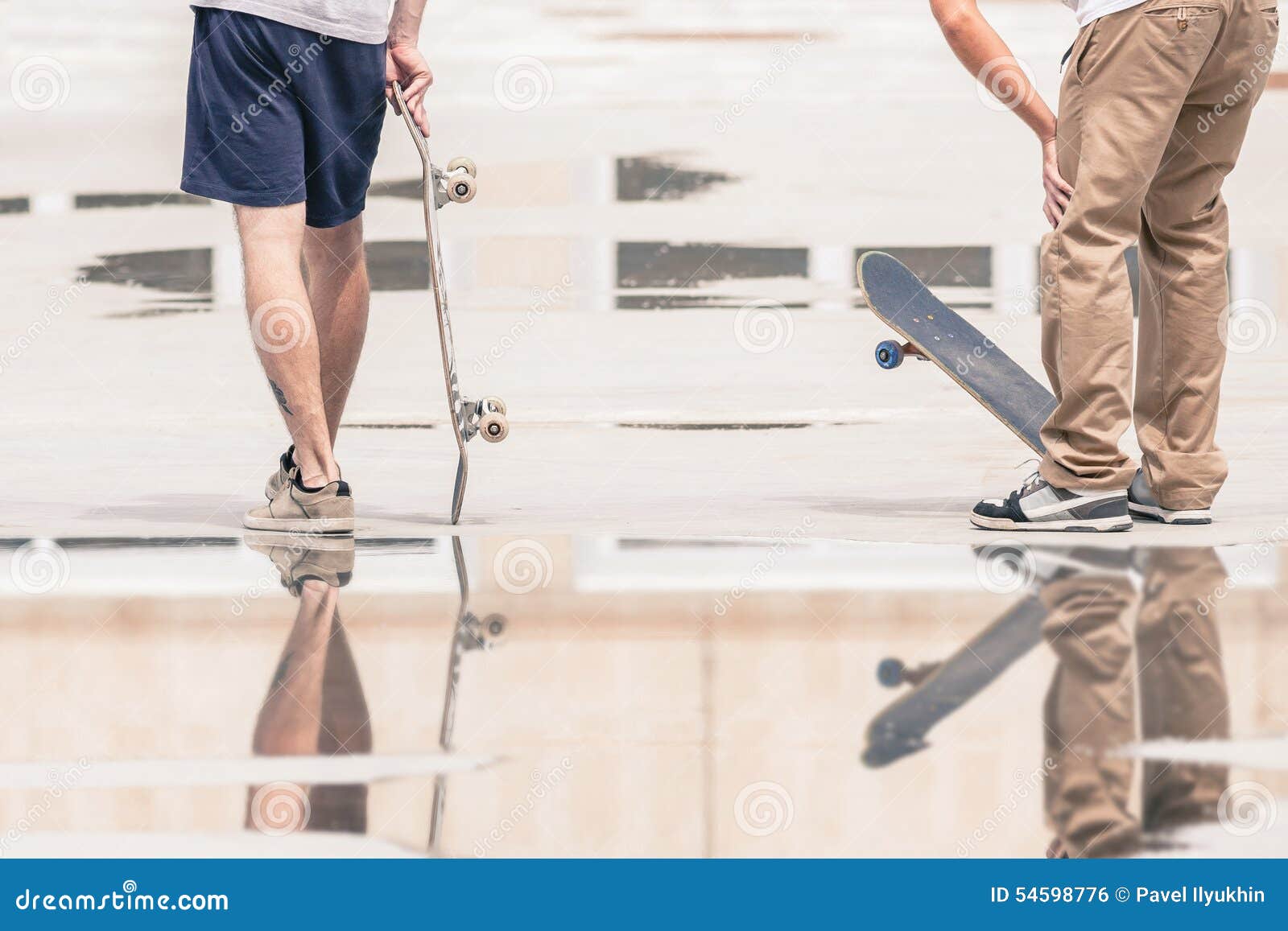 Handsome Guys with Skateboard at Freestyle Park Outdoors Stock Photo ...