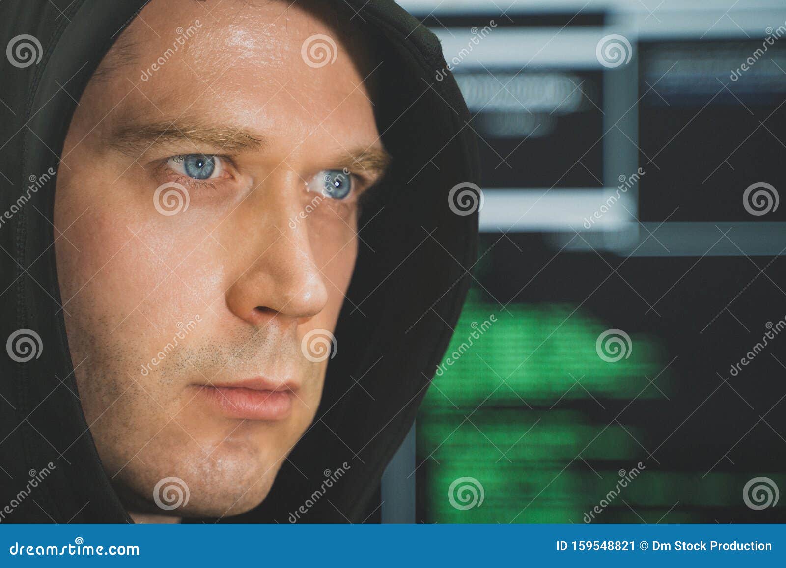 Handsome Hacker in Black Hoodie. Stock Image - Image of criminal ...