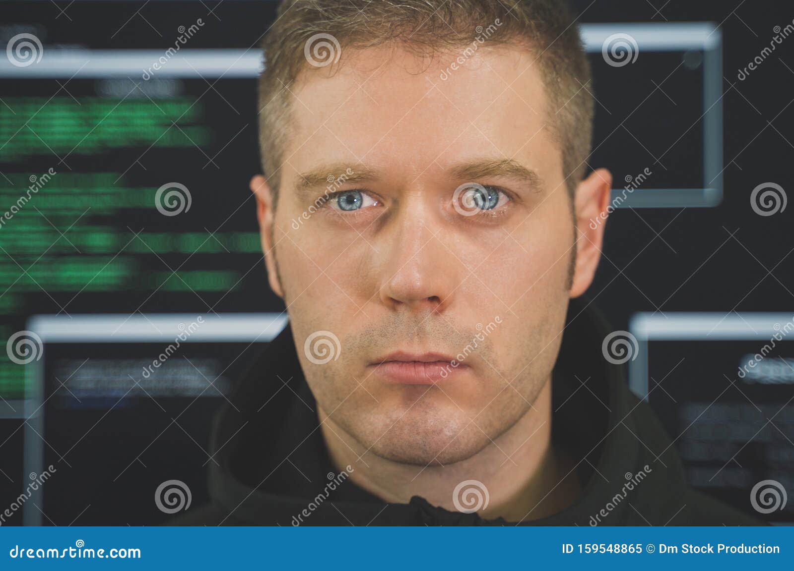 Handsome hacker portrait. stock image. Image of network - 159548865