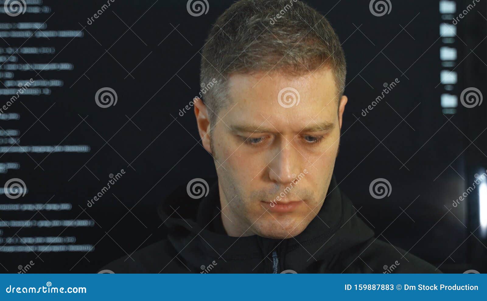 Handsome hacker portrait. stock video. Video of malware - 159887883