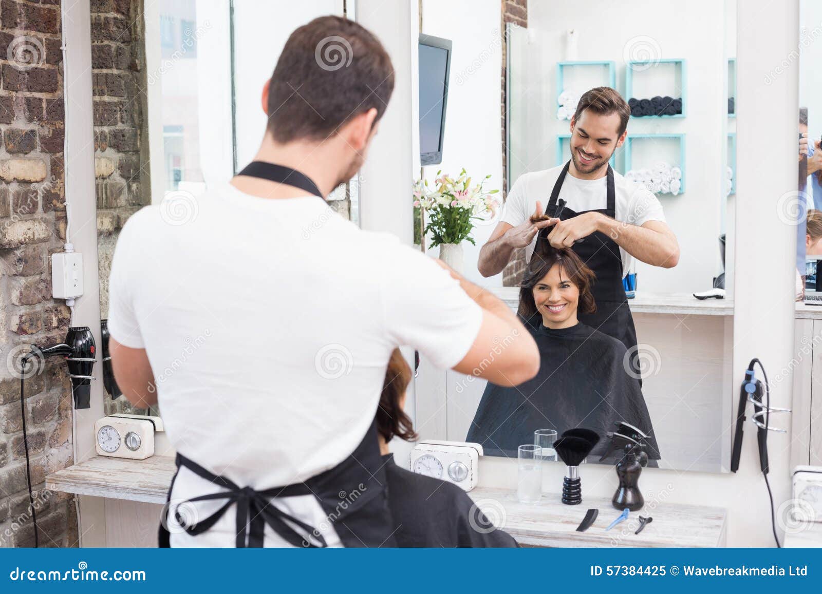 Handsome Hair Stylist with Client Stock Image - Image of consulting ...