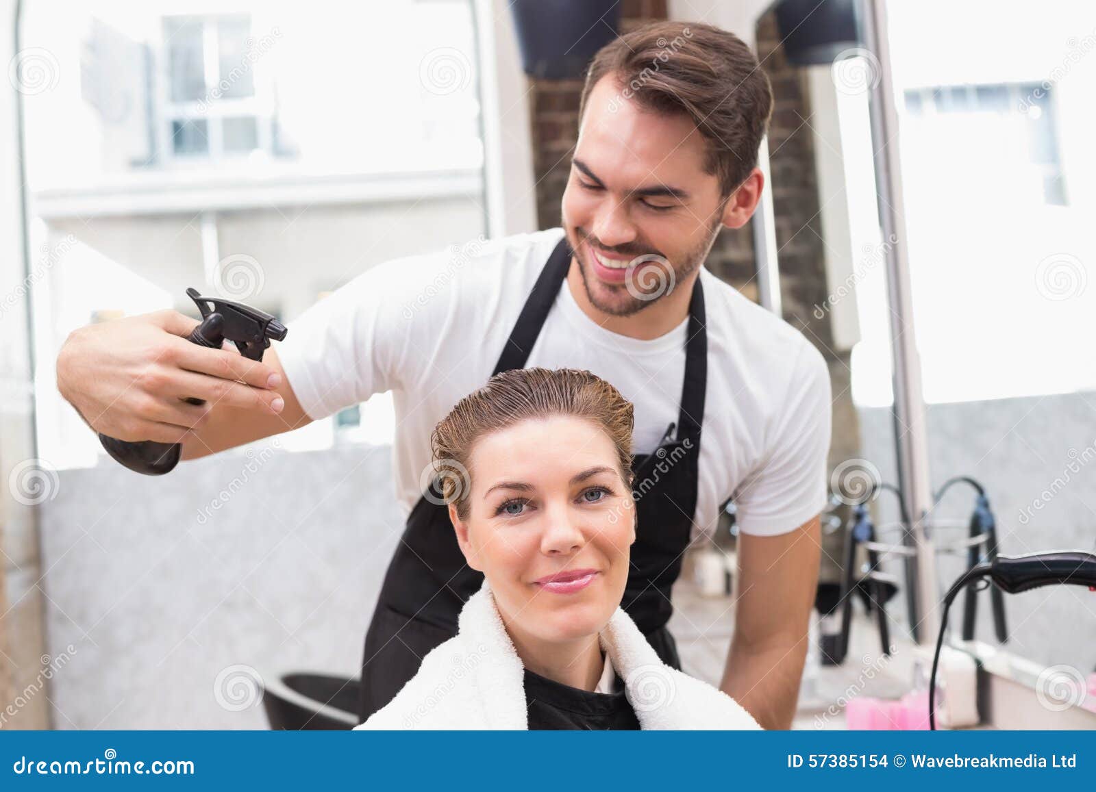 Handsome Hair Stylist with Client Stock Photo - Image of hairdresser ...