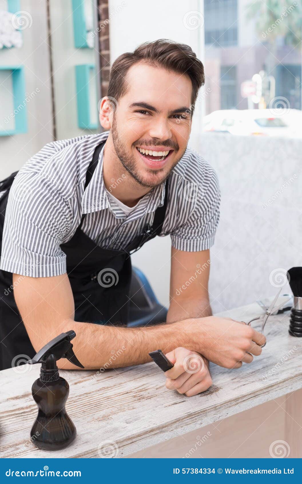 Handsome Hair Stylist Smiling at Camera Stock Photo - Image of beauty ...