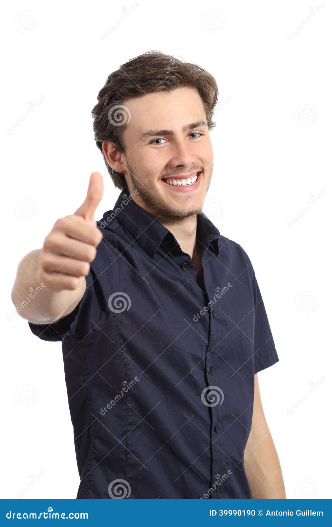 Handsome Happy Man Gesturing Thumbs Up and Smiling Stock Photo - Image ...