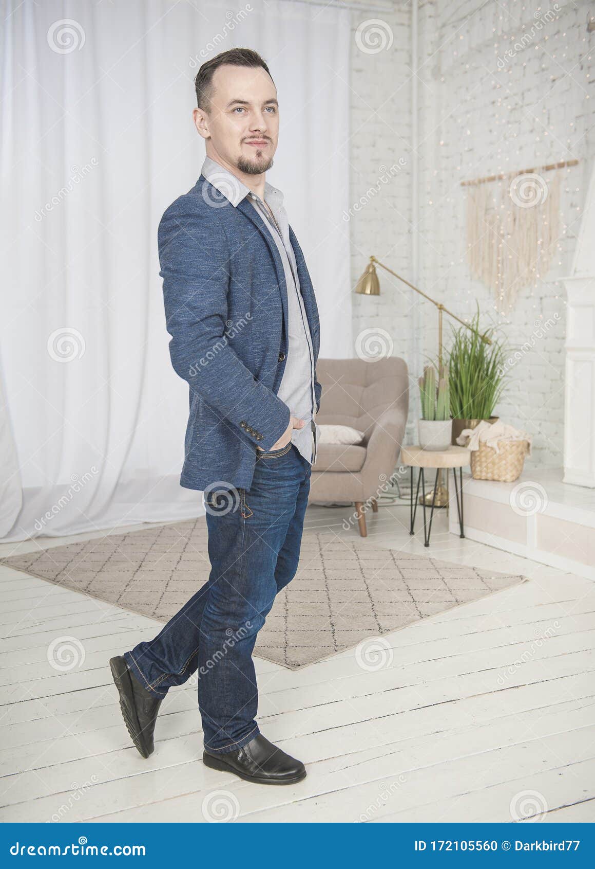 Handsome Happy Man Smile Standing at Home Stock Photo - Image of mental ...