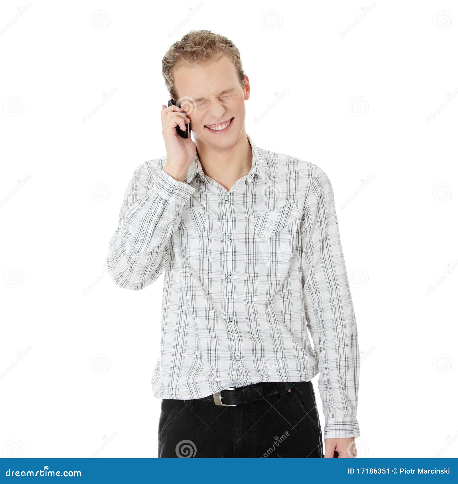 A Handsome Happy Man Using Mobile Phone Stock Image - Image of manager ...