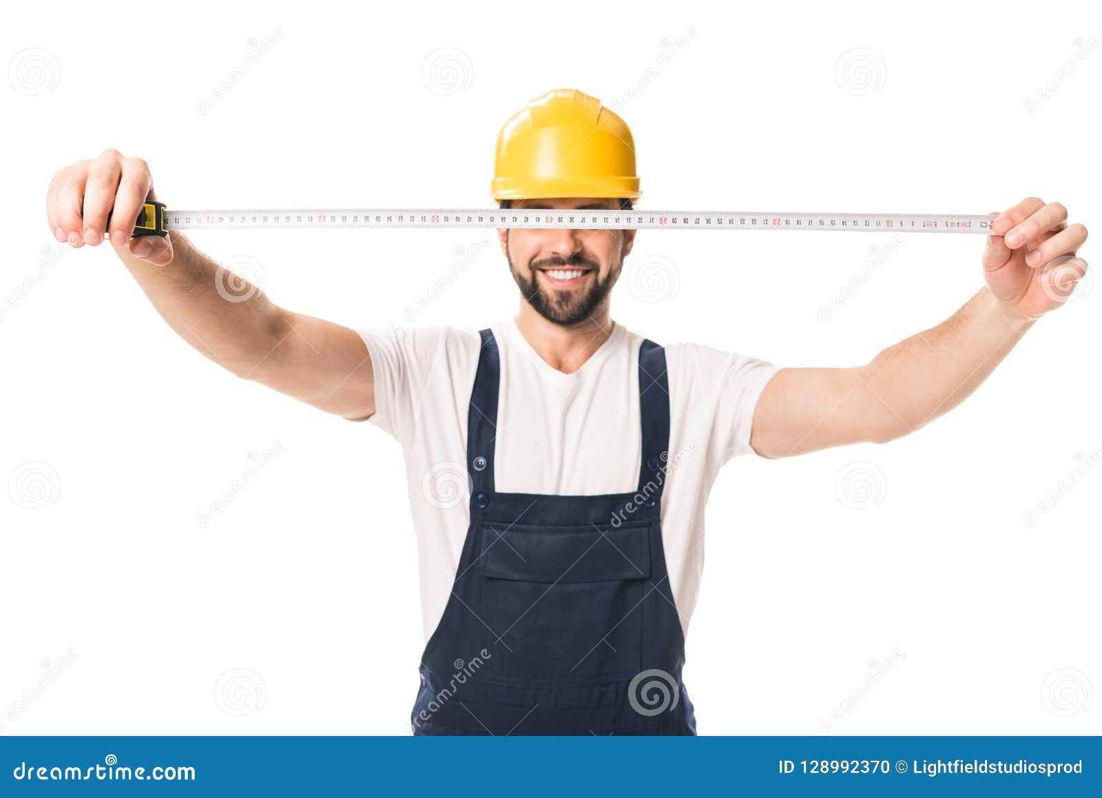 Handsome Happy Workman Holding Measuring Tape Stock Photo - Image of ...