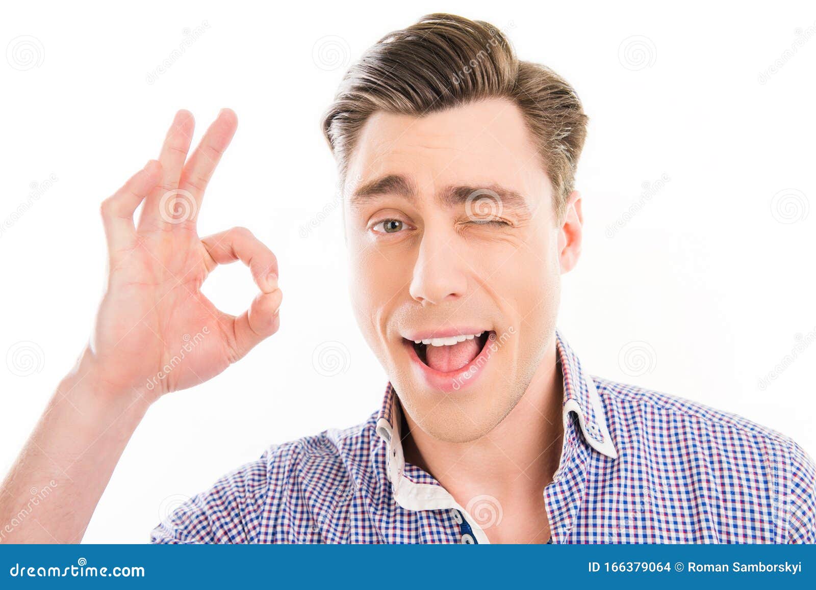 Handsome Happy Young Man Gesturing `OK` and Winking Stock Photo - Image ...