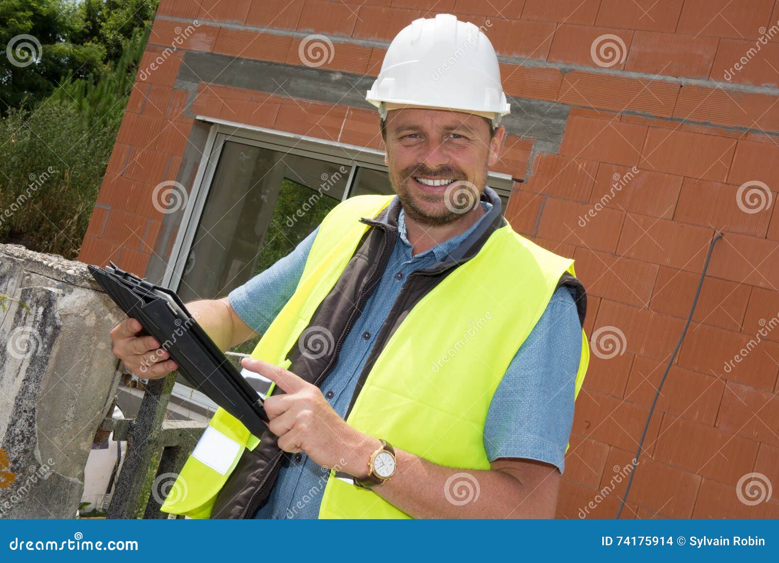 Handsome Hard Worker People Portrait at Construction Site Stock Photo ...