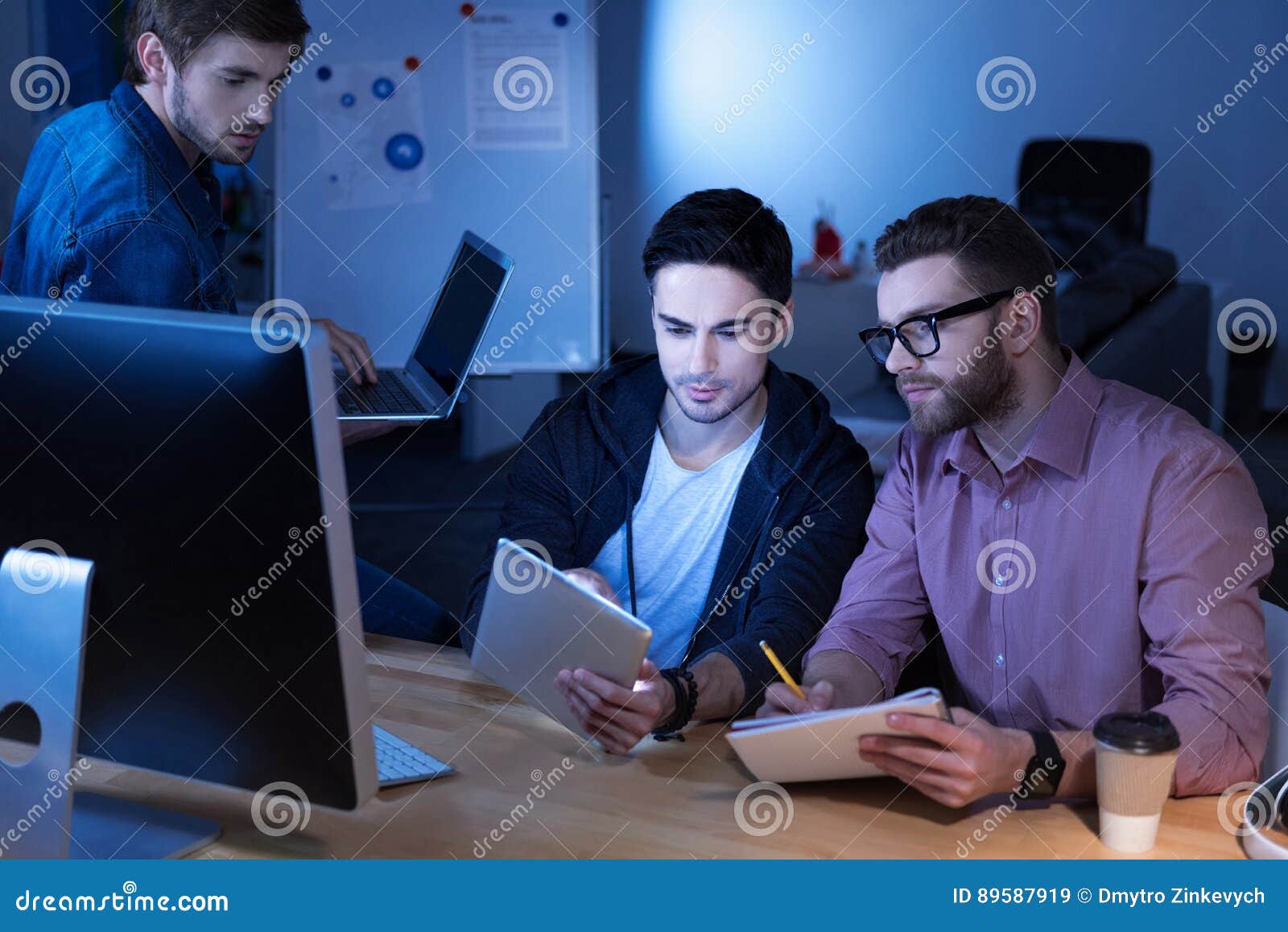 Handsome Hard Working Programmer Working in Team Stock Image - Image of ...
