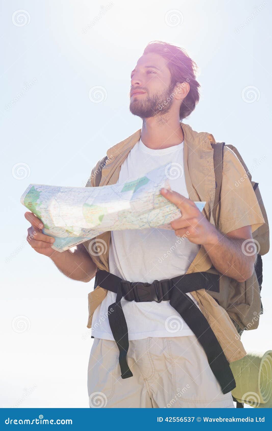 Handsome Hiker Holding Map on Mountain Trail Stock Image - Image of ...