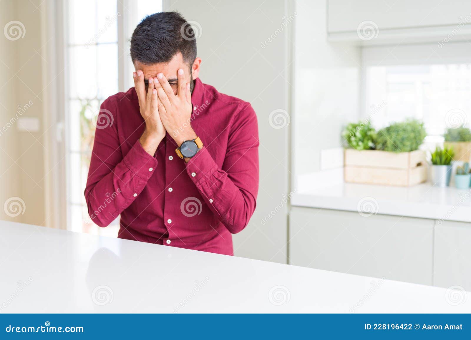 Handsome Hispanic Business Man with Sad Expression Covering Face with ... Handsome Hispanic Business Man with Sad Expression Covering Face with ...