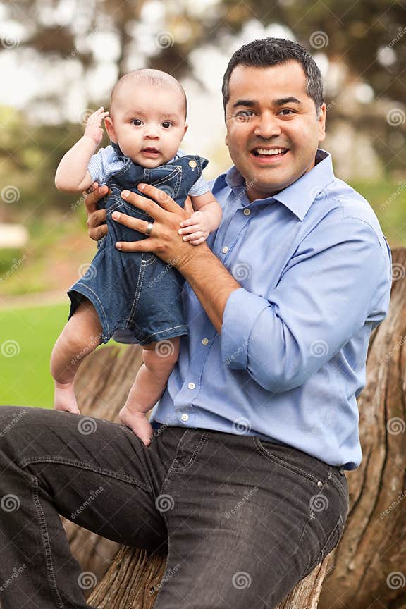 Handsome Hispanic Father and Son Posing for a Portrait Stock Image ...