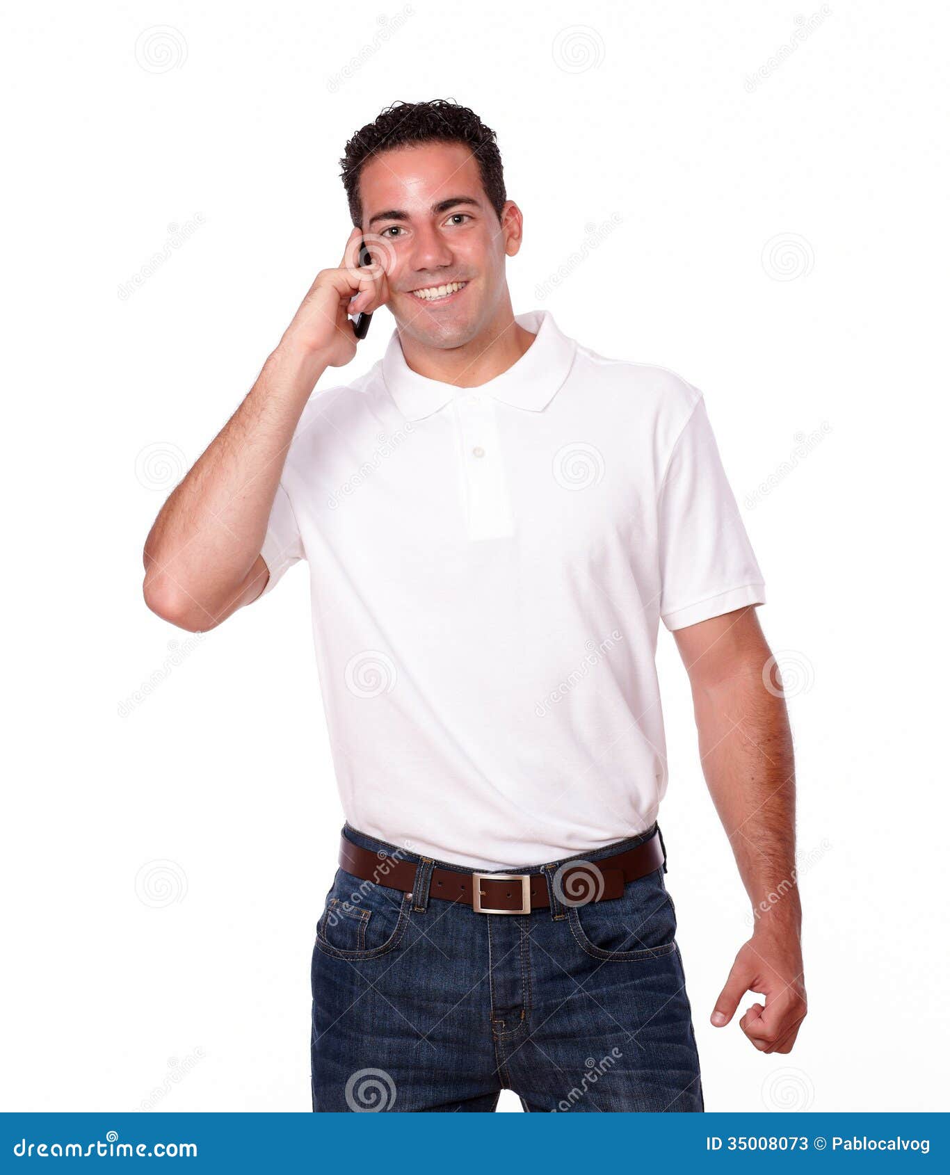 Handsome Hispanic Man Talking on His Mobile Stock Image - Image of ...