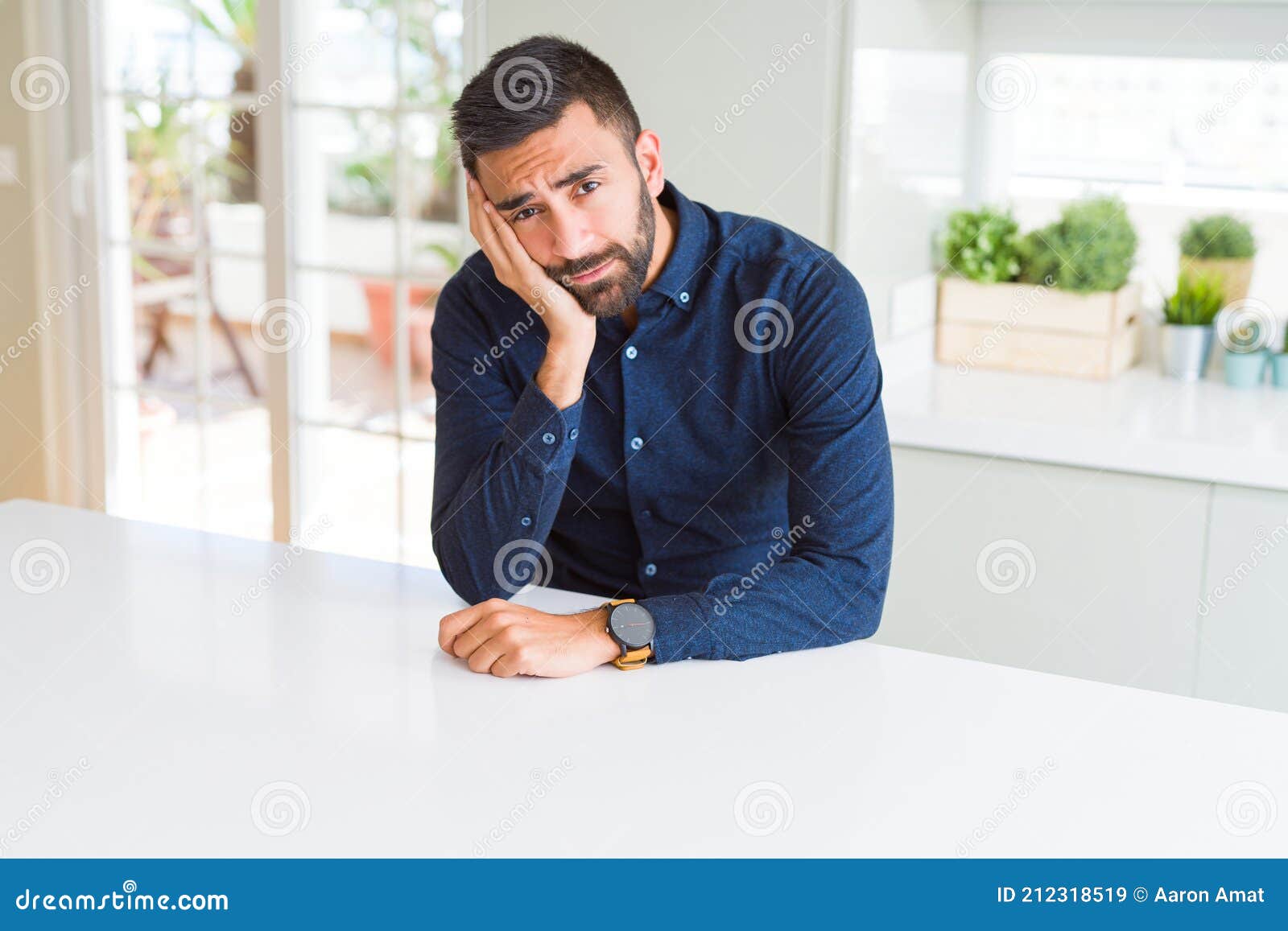 Handsome Hispanic Man Thinking Looking Tired and Bored with Depression ...