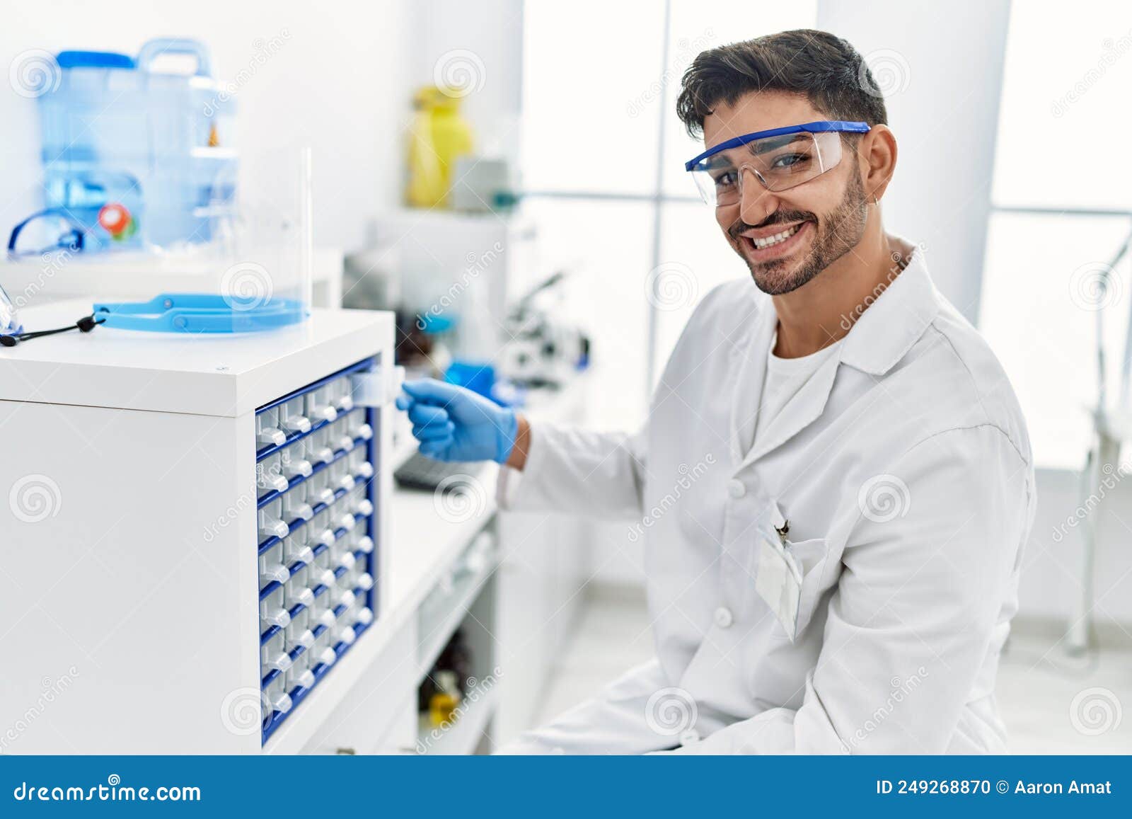 Handsome Hispanic Man Working As Scientific at Laboratory Stock Photo ...