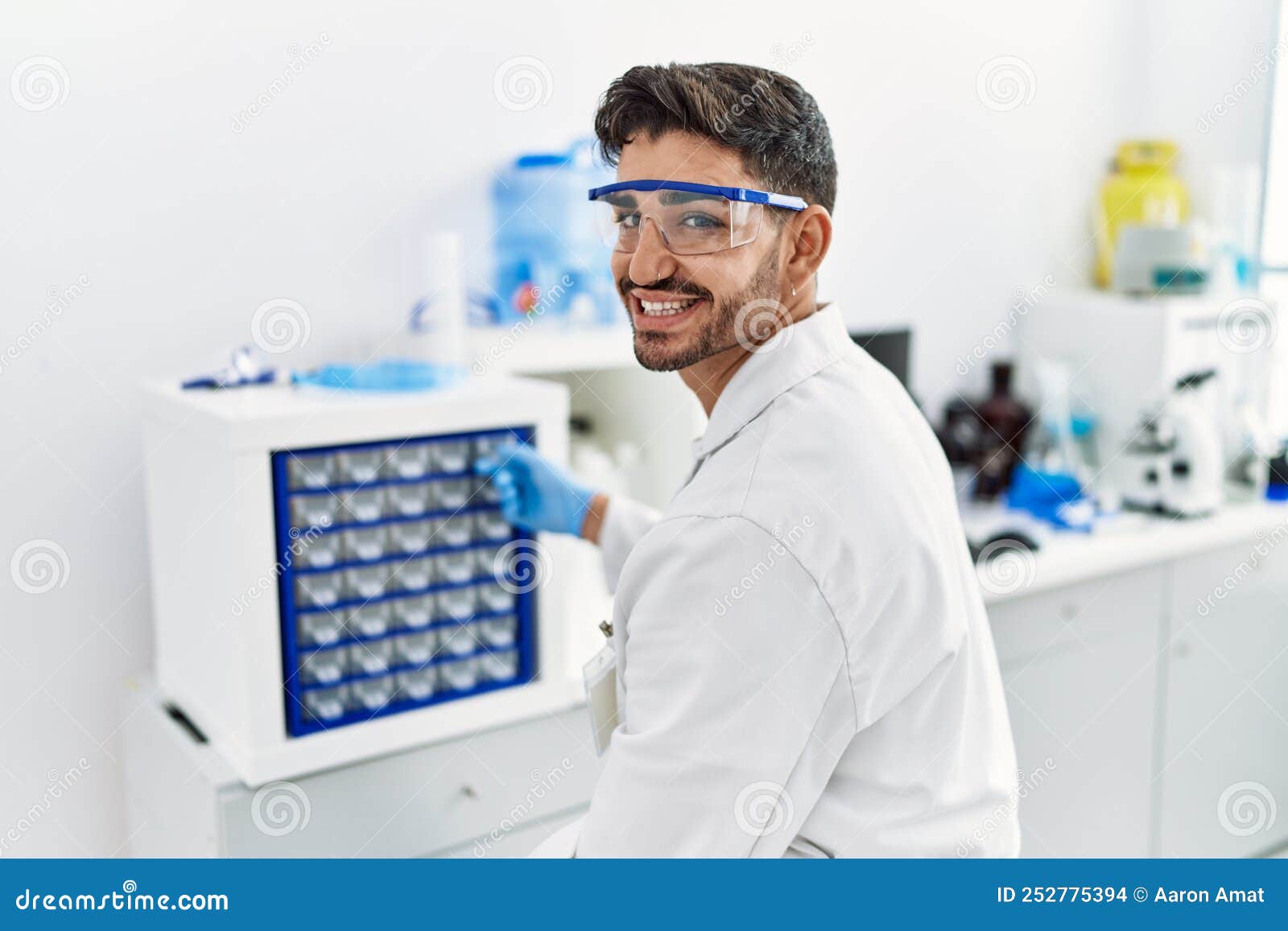 Handsome Hispanic Man Working As Scientific at Laboratory Stock Photo ...