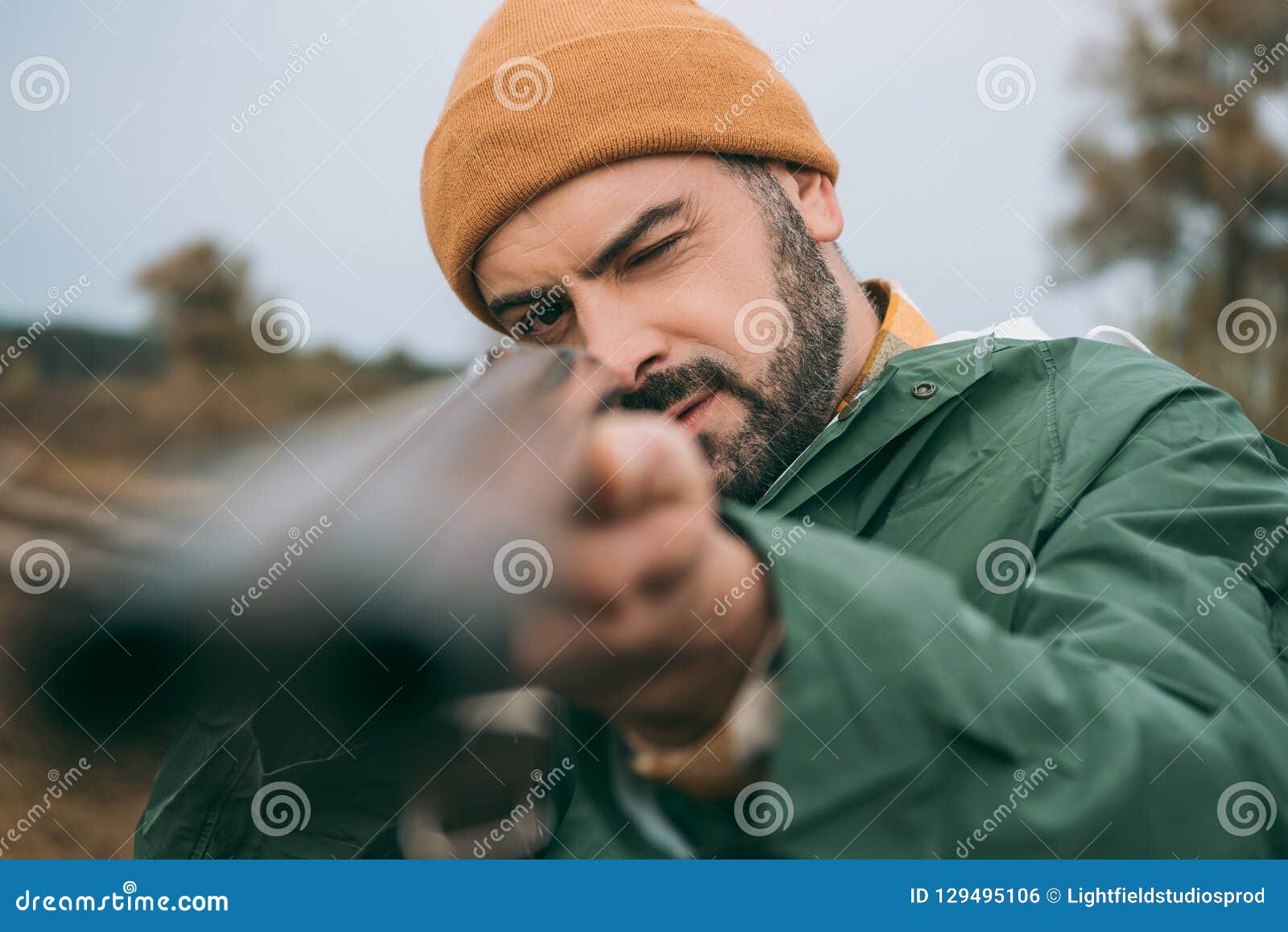 Handsome Hunter Aiming at Something Stock Photo - Image of nature ...