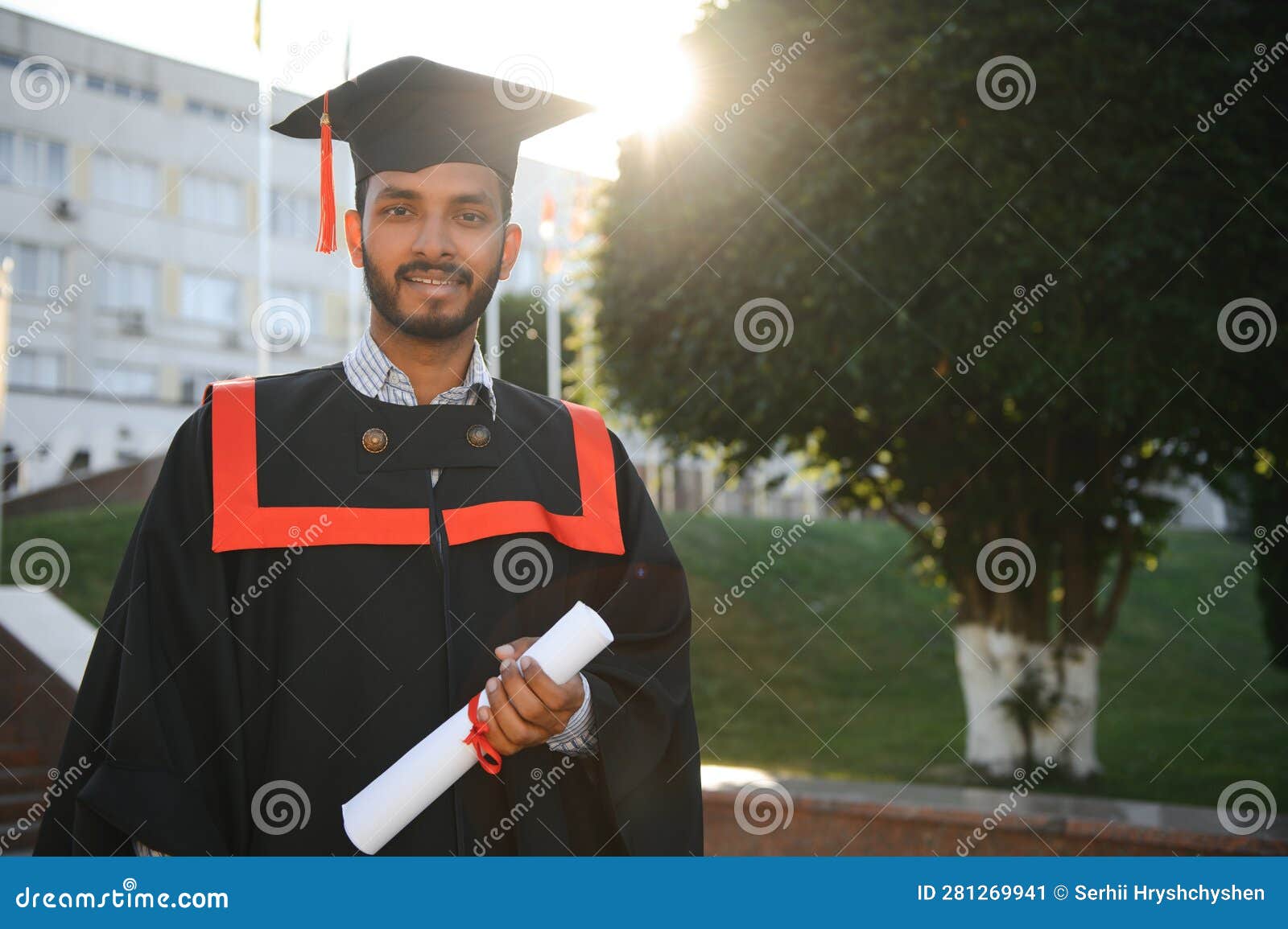 Handsome Indian Graduate in Graduation Glow with Diploma. Stock Image ...