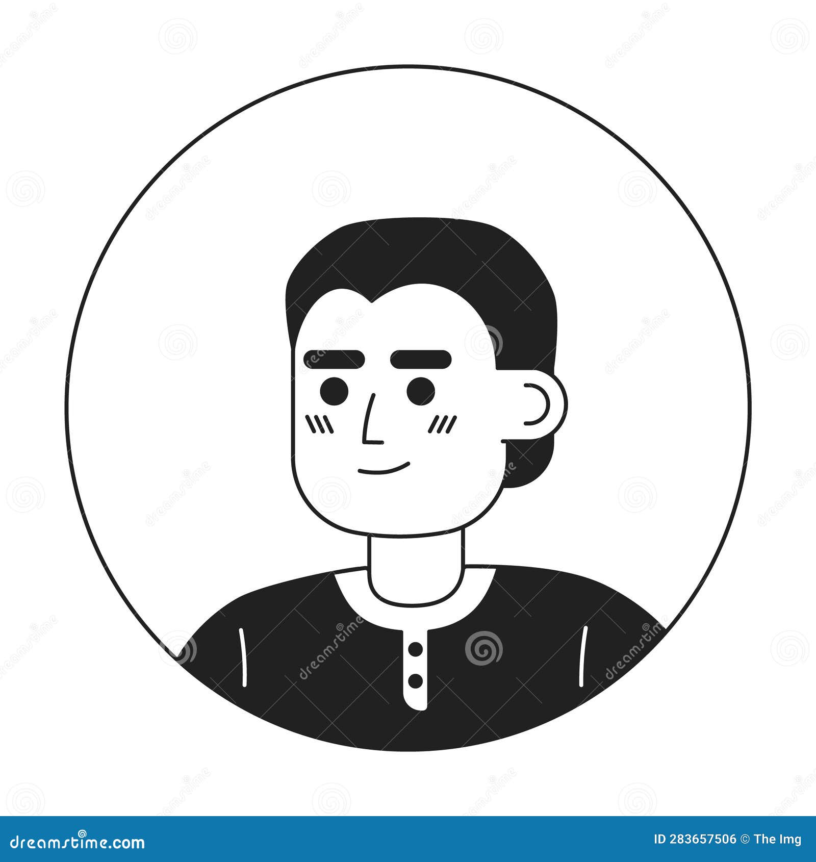 Handsome Indian Man Monochrome Flat Linear Character Head Stock Vector