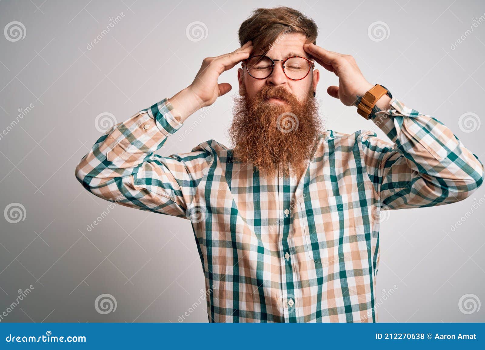 Handsome Irish Redhead Man With Beard Wearing Glasses And Hipster Shirt