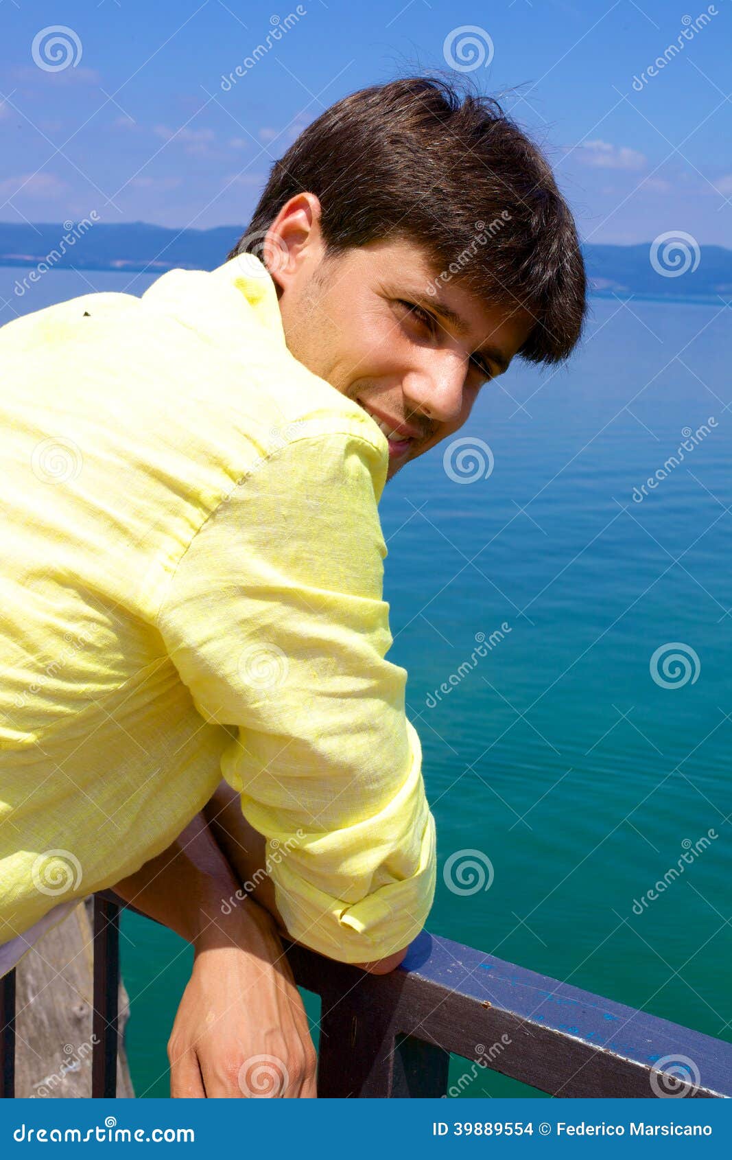 Handsome Italian Man Smiling in Vacation in Front of Lake Stock Photo ...