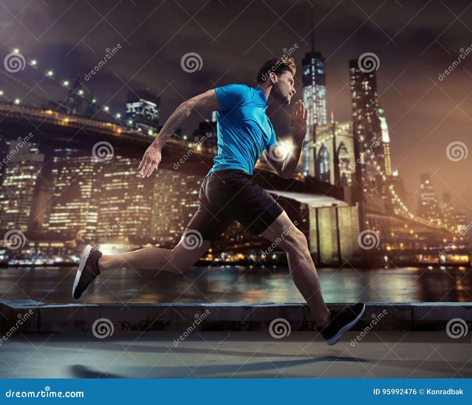 Handsome Jogger Running through the City in the Night Stock Photo ...