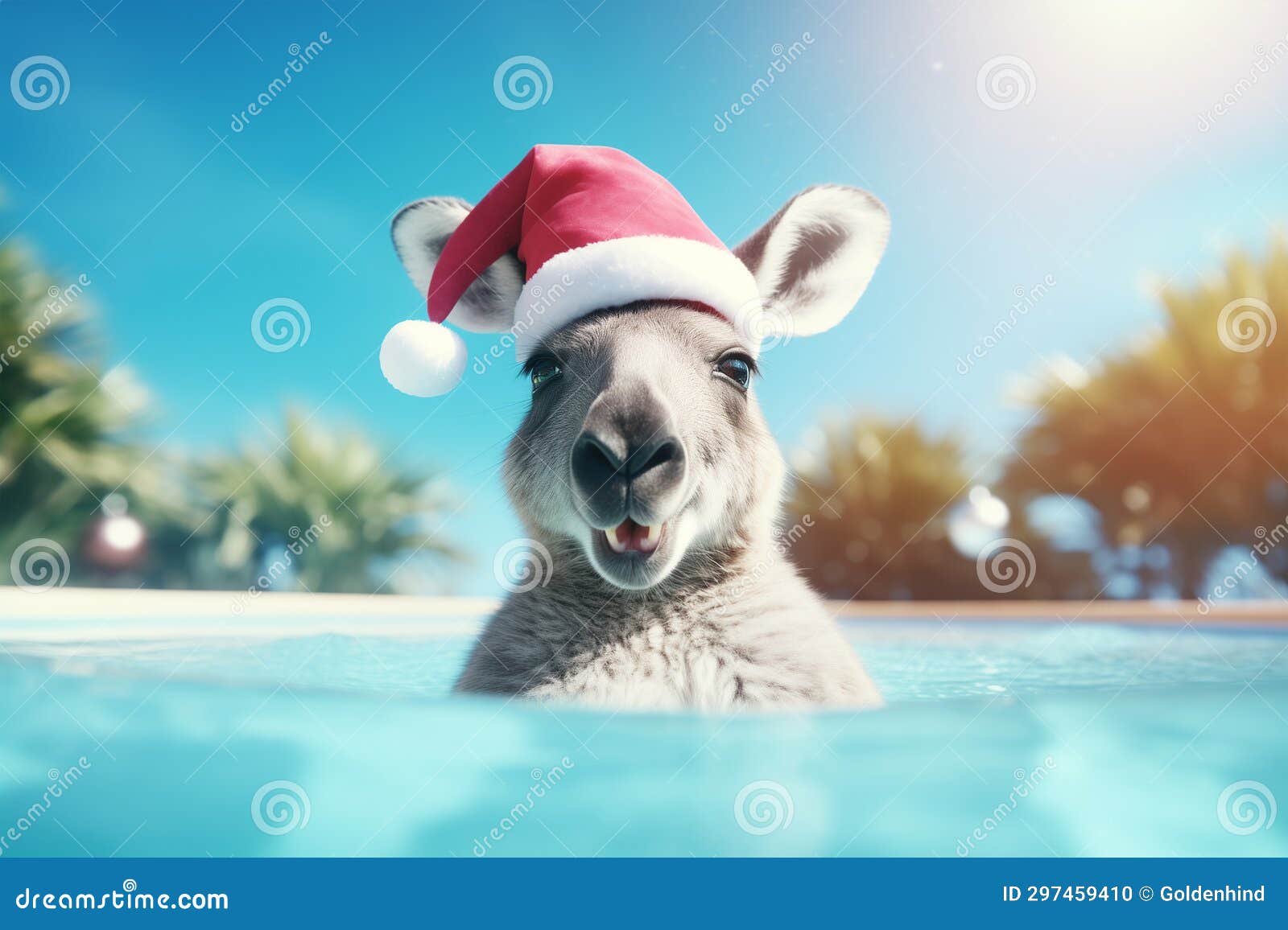 Handsome Kangaroo Chilling in a Pool during Christmas Holidays Stock ...