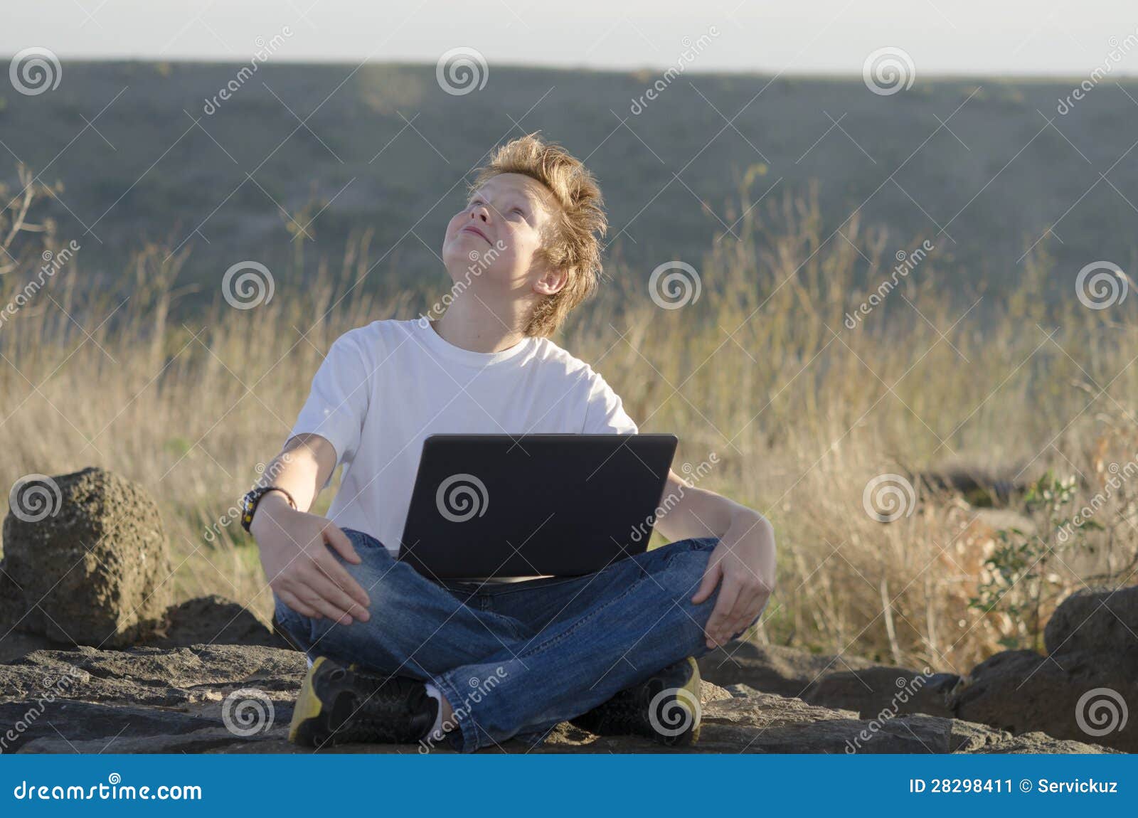 Handsome Kid Look at the Sky Stock Image - Image of male, computer ...