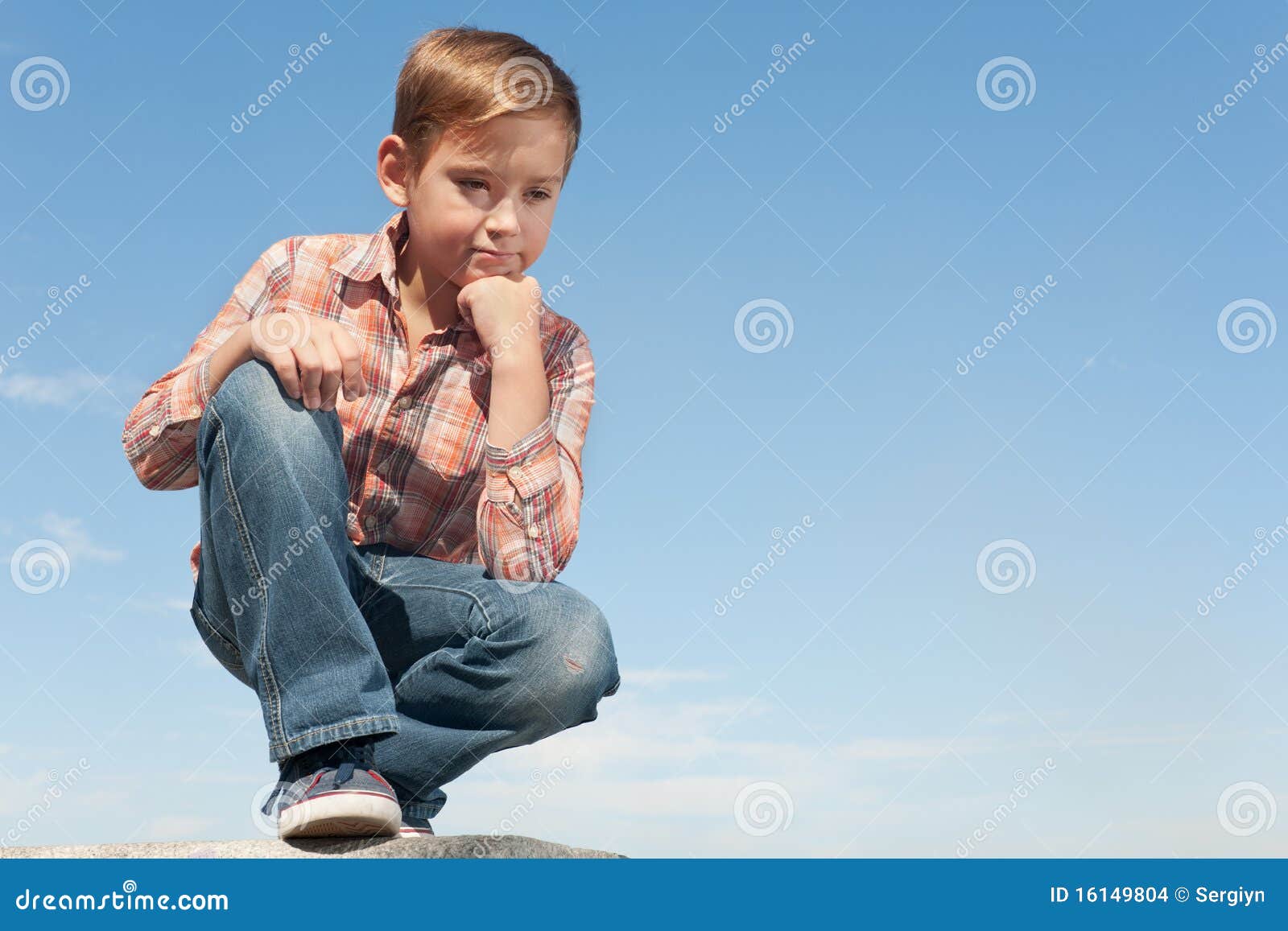 Handsome Kid Thinking Against the Sky Stock Photo - Image of child ...