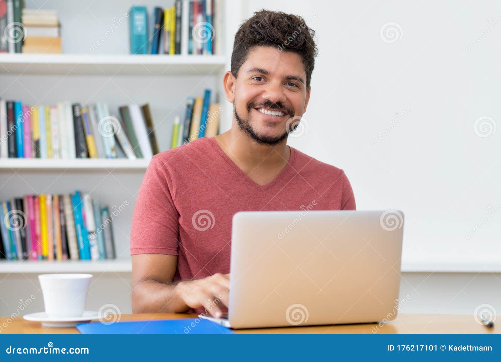 Handsome Latin American Man with Beard Working at Computer Stock Image ...