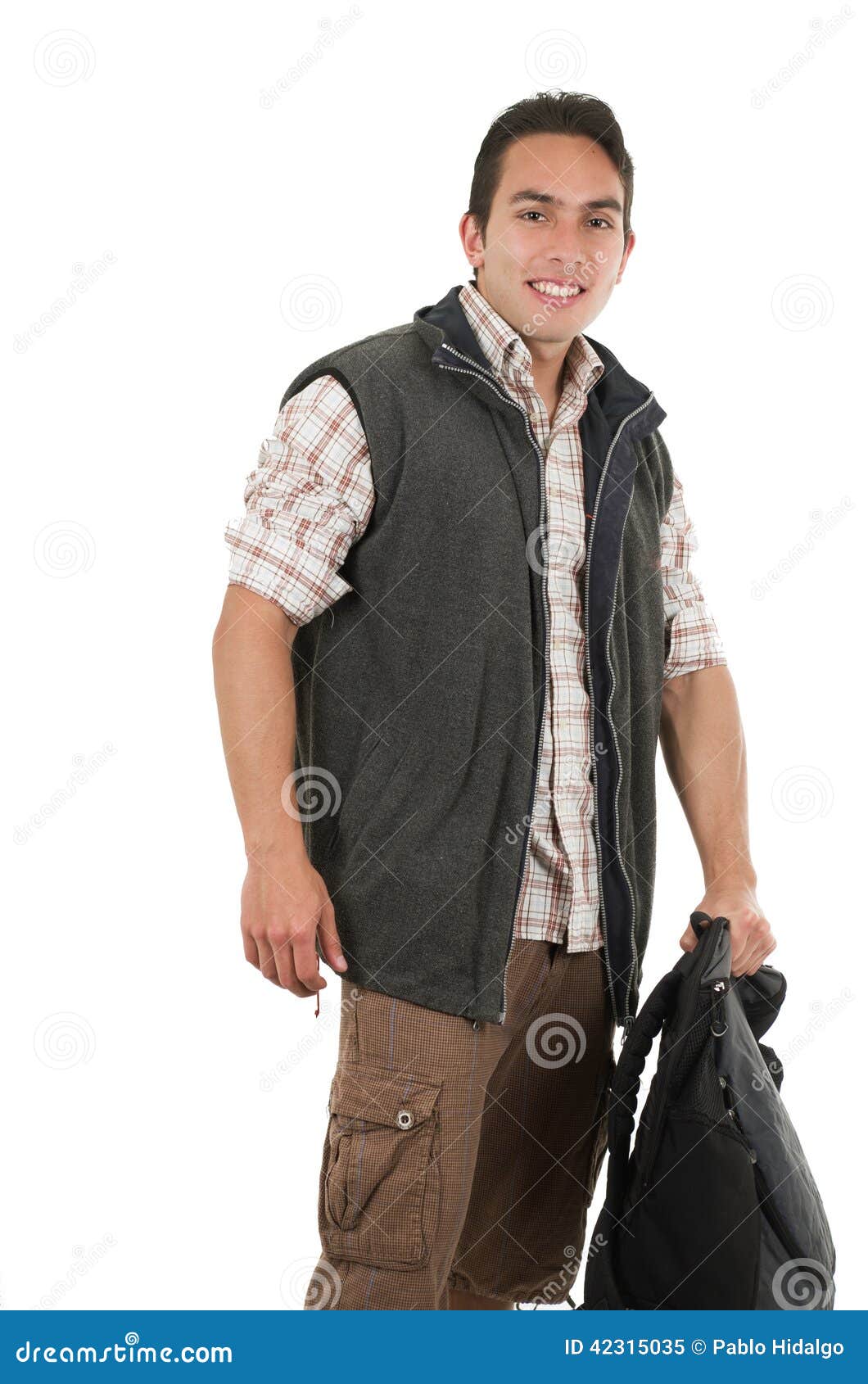 Handsome Latin Man Holding Backpack Stock Image - Image of determined ...