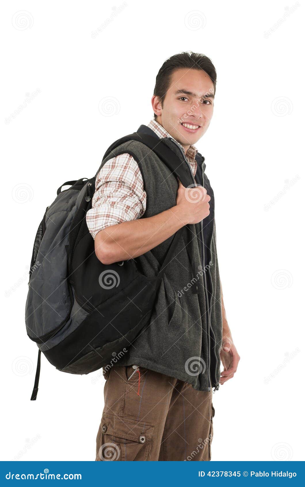 Handsome Latin Young Man Wearing Backpack And Vest Royalty-Free Stock ... Handsome Latin Young Man Wearing Backpack And Vest Royalty-Free Stock ...