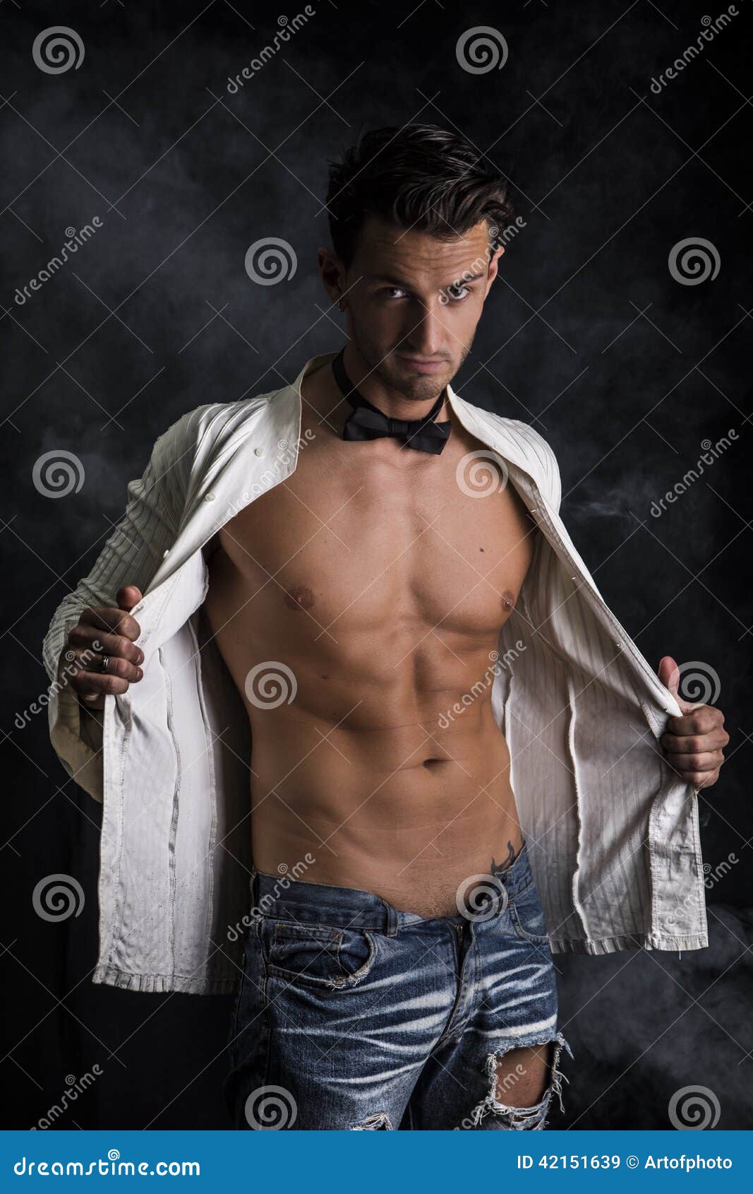 Handsome Lean, Shirtless Man In Jeans Stock Image | CartoonDealer.com ...