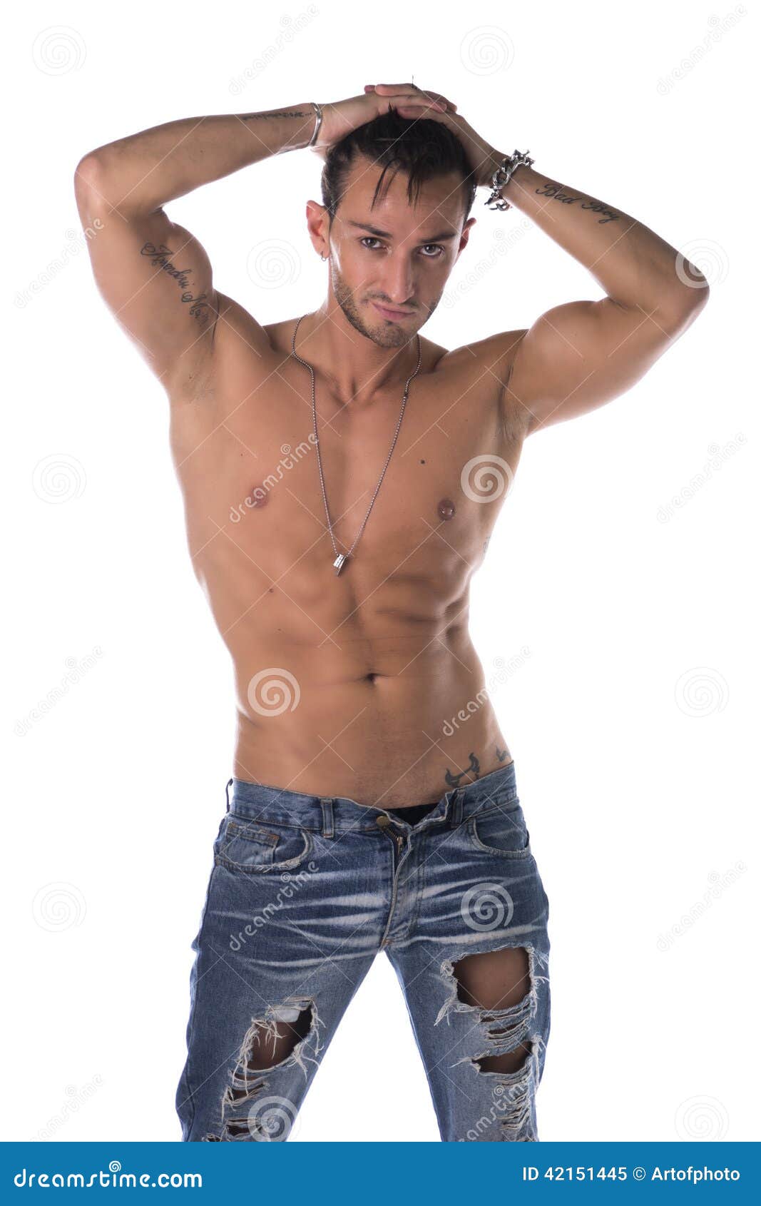 Handsome Lean, Shirtless Man In Jeans Stock Photography | CartoonDealer ...