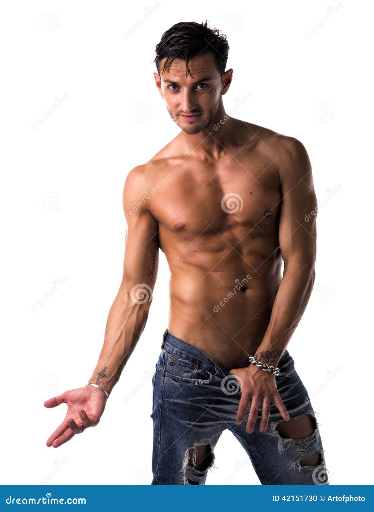 Handsome Lean, Shirtless Man In Jeans Stock Photography | CartoonDealer ...
