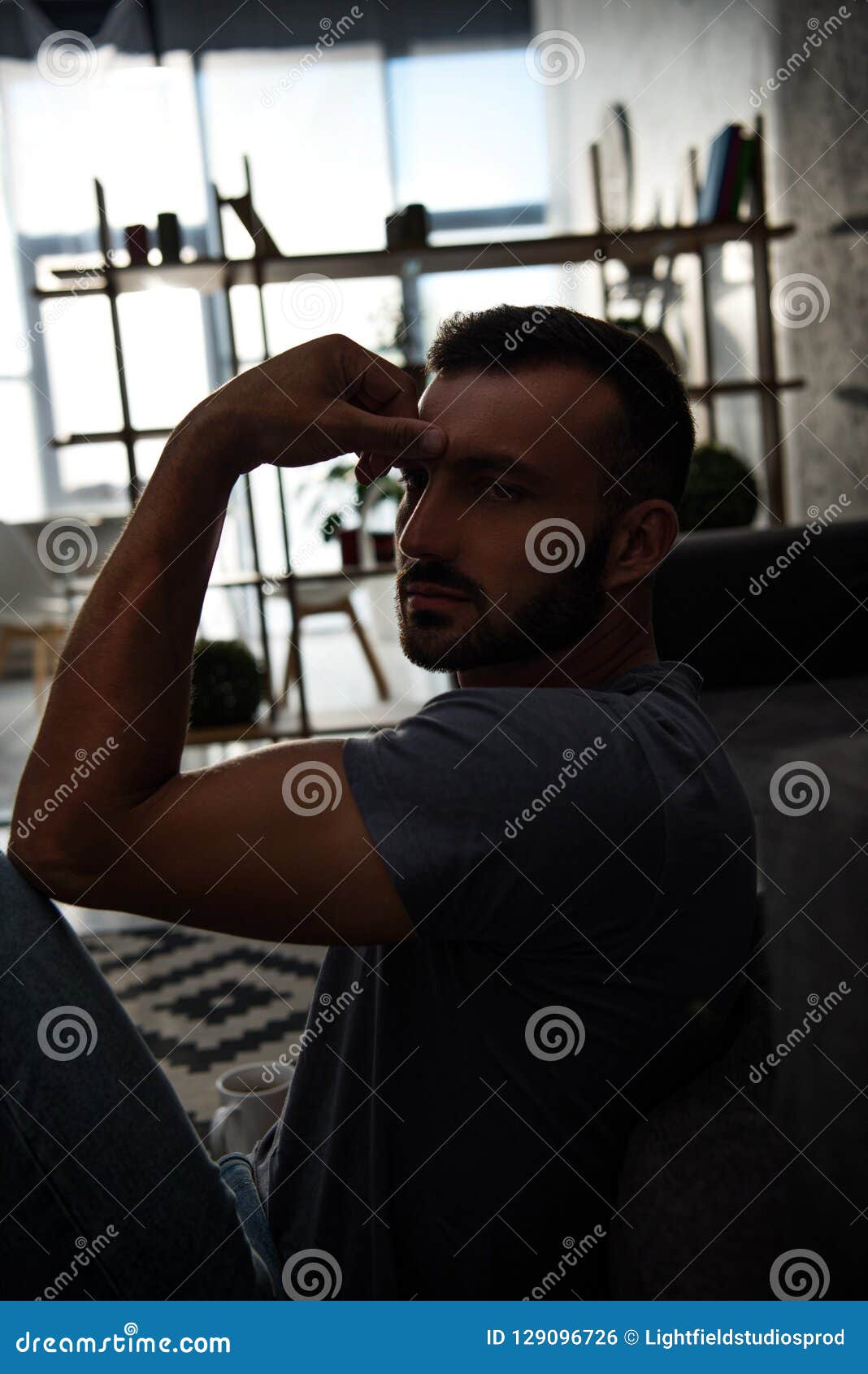 Handsome Lonely Man Sitting on Floor Stock Photo - Image of depressed ...
