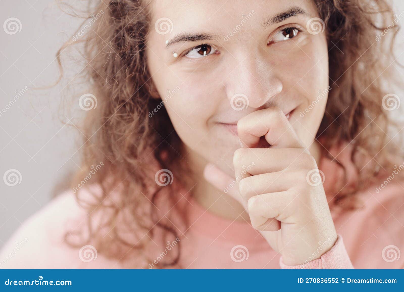 Handsome Long-haired Guy, Eyebrow Piercing, Thinking Gesture, Pi Stock ...