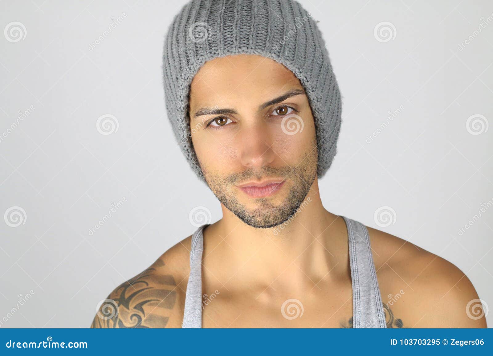 Handsome Macho Man Wearing a Gray Hat Stock Image - Image of macho ...