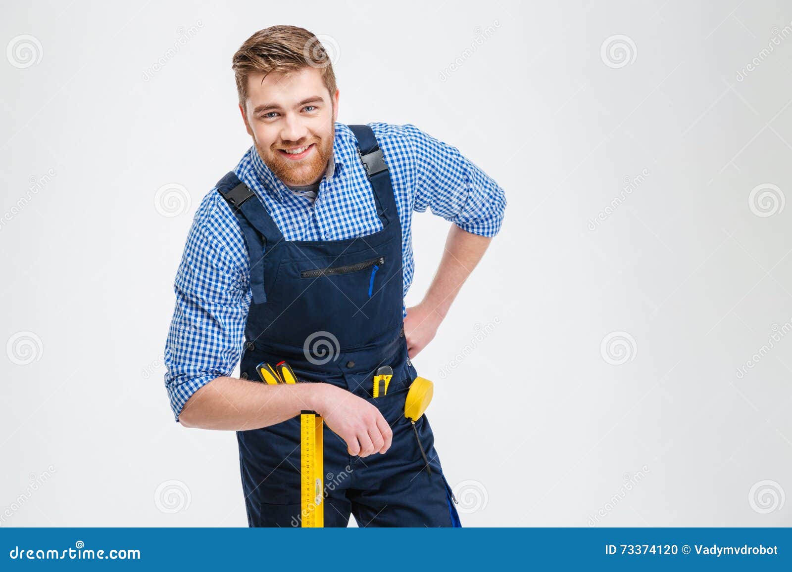 Handsome Male Builder Standing with Equipment Stock Photo - Image of ...