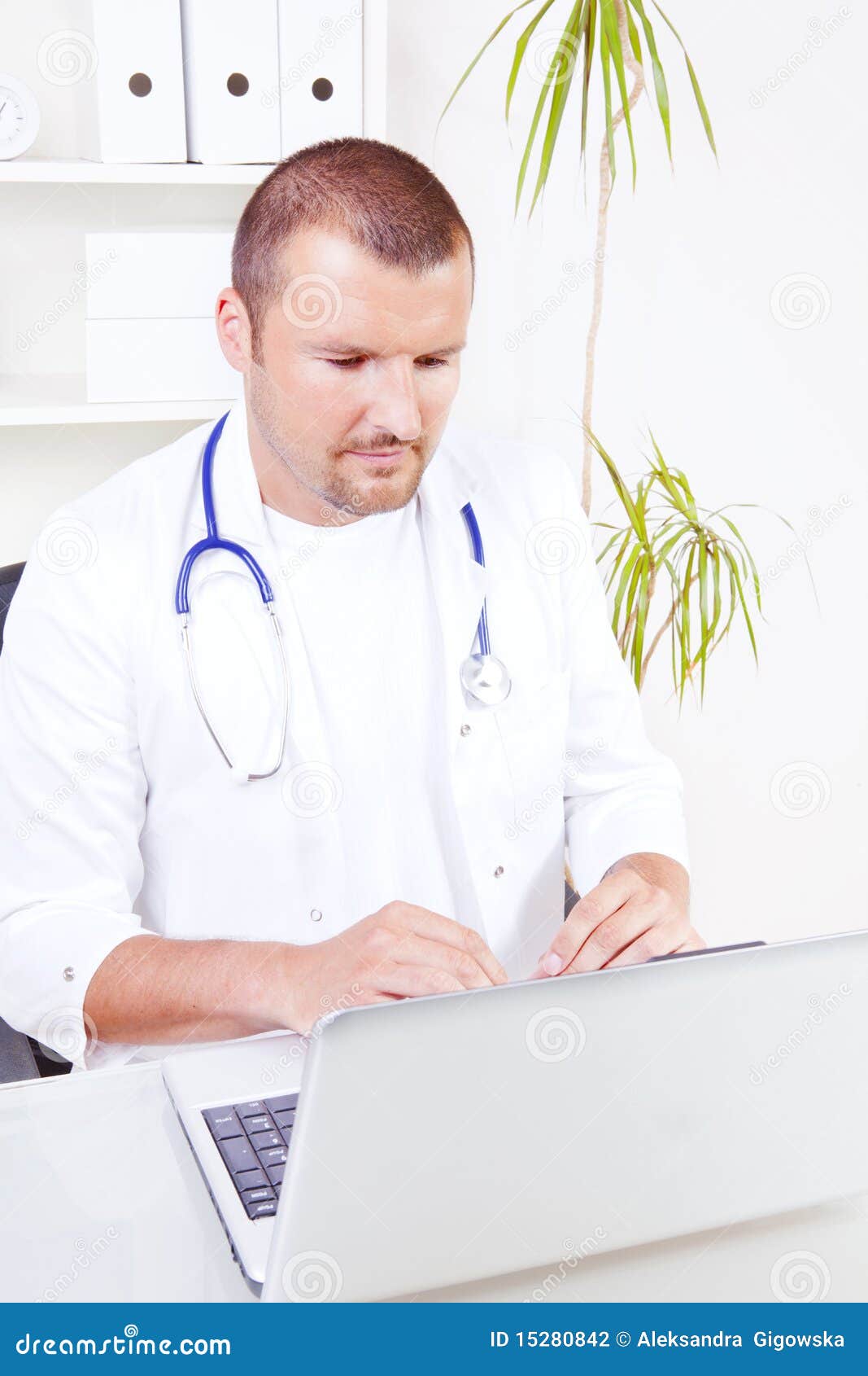 Handsome Male Doctor Working Stock Photo - Image of cheerful, indoors ...
